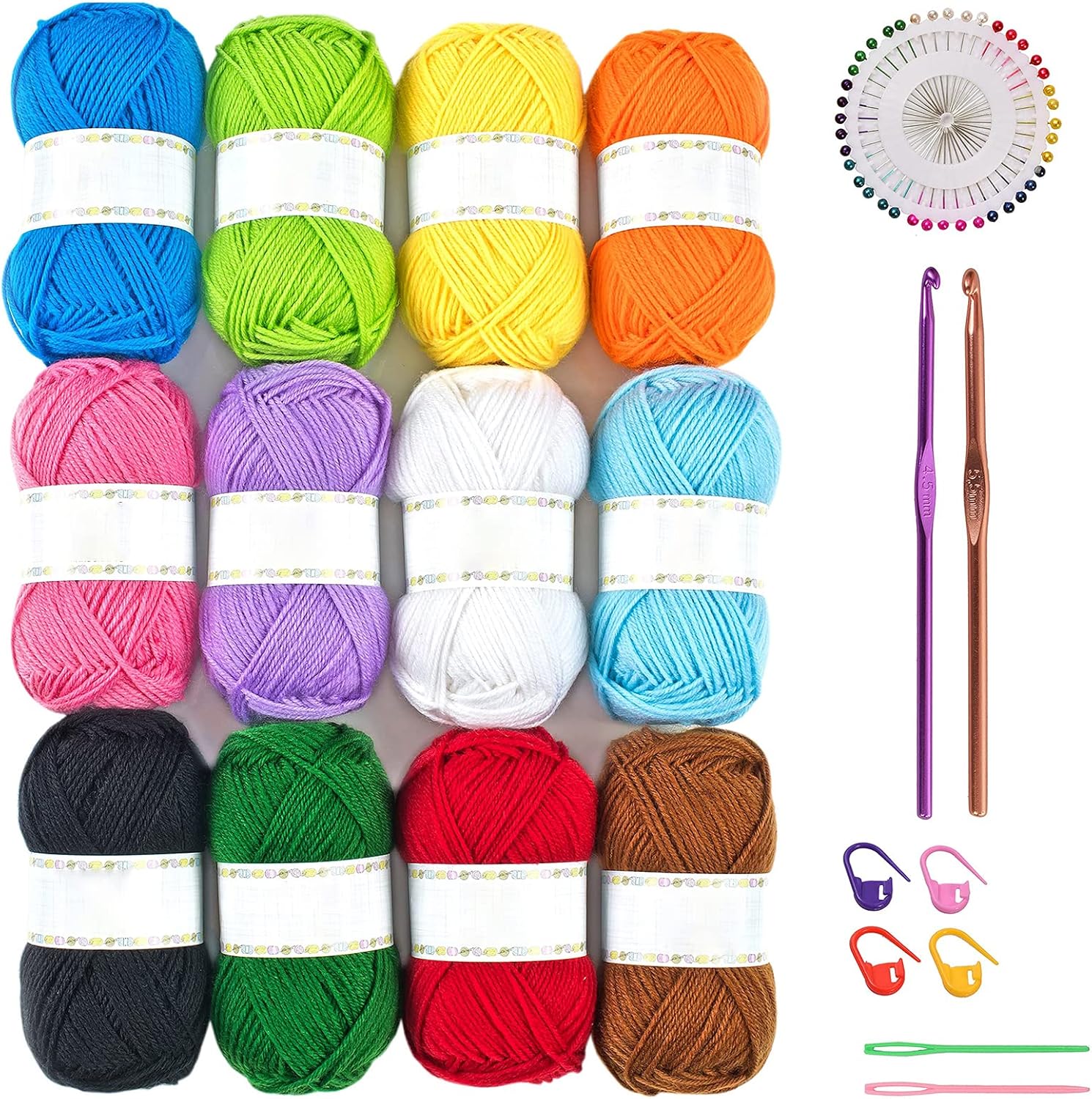 GNAFOTU 12 PCS Multi Colored Acrylic Yarn,Assorted Colors Selection ...