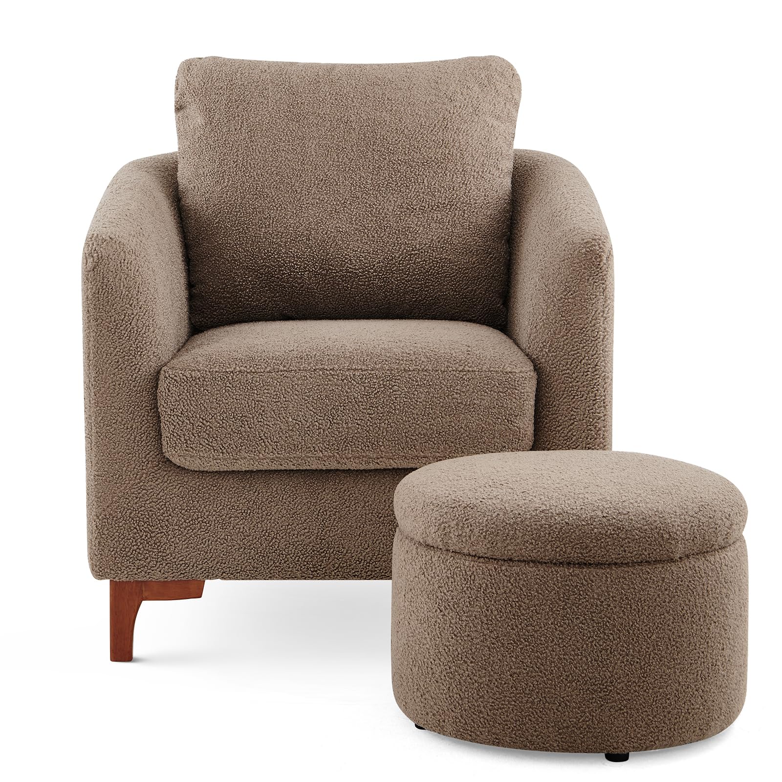 COLAMY Sherpa Accent Chair with Storage Ottoman Set, Upholstered Arm ...