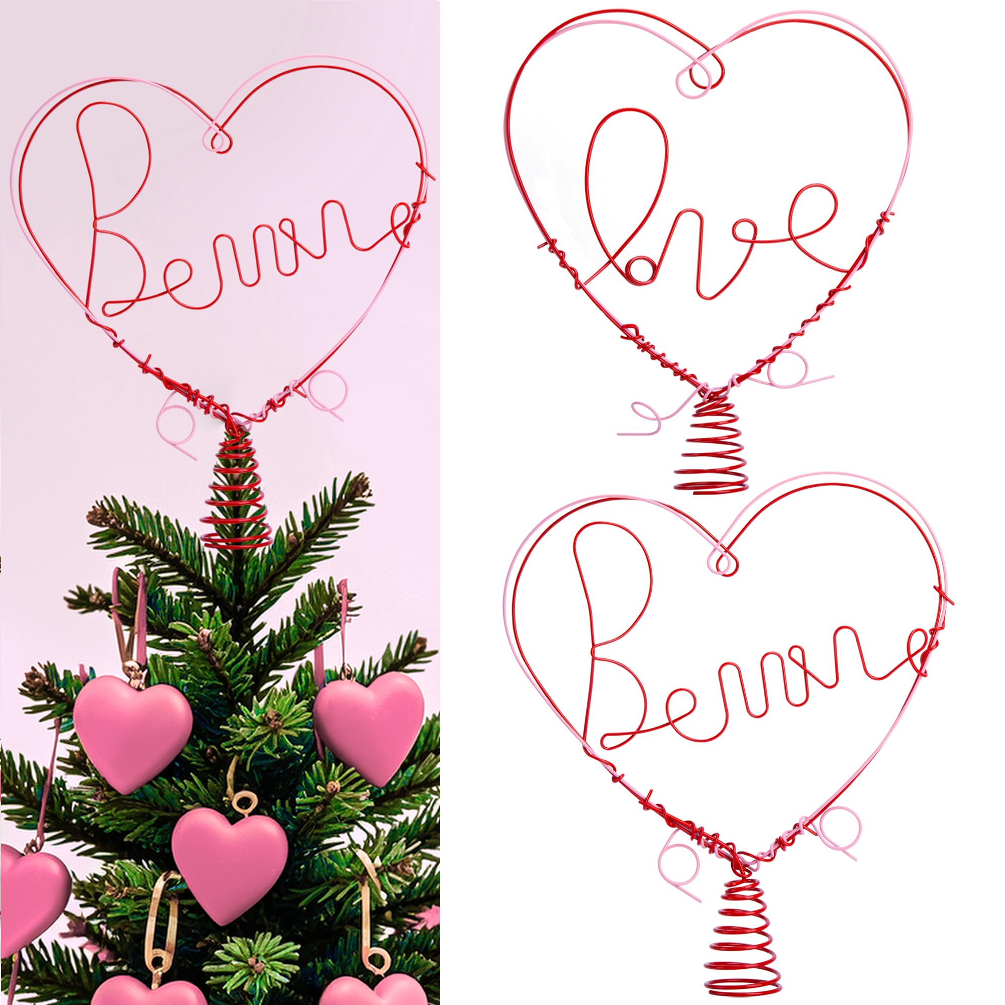 Amazon.com: codree 2 Pcs Valentine's Day Heart Tree Topper, Pink Red ...