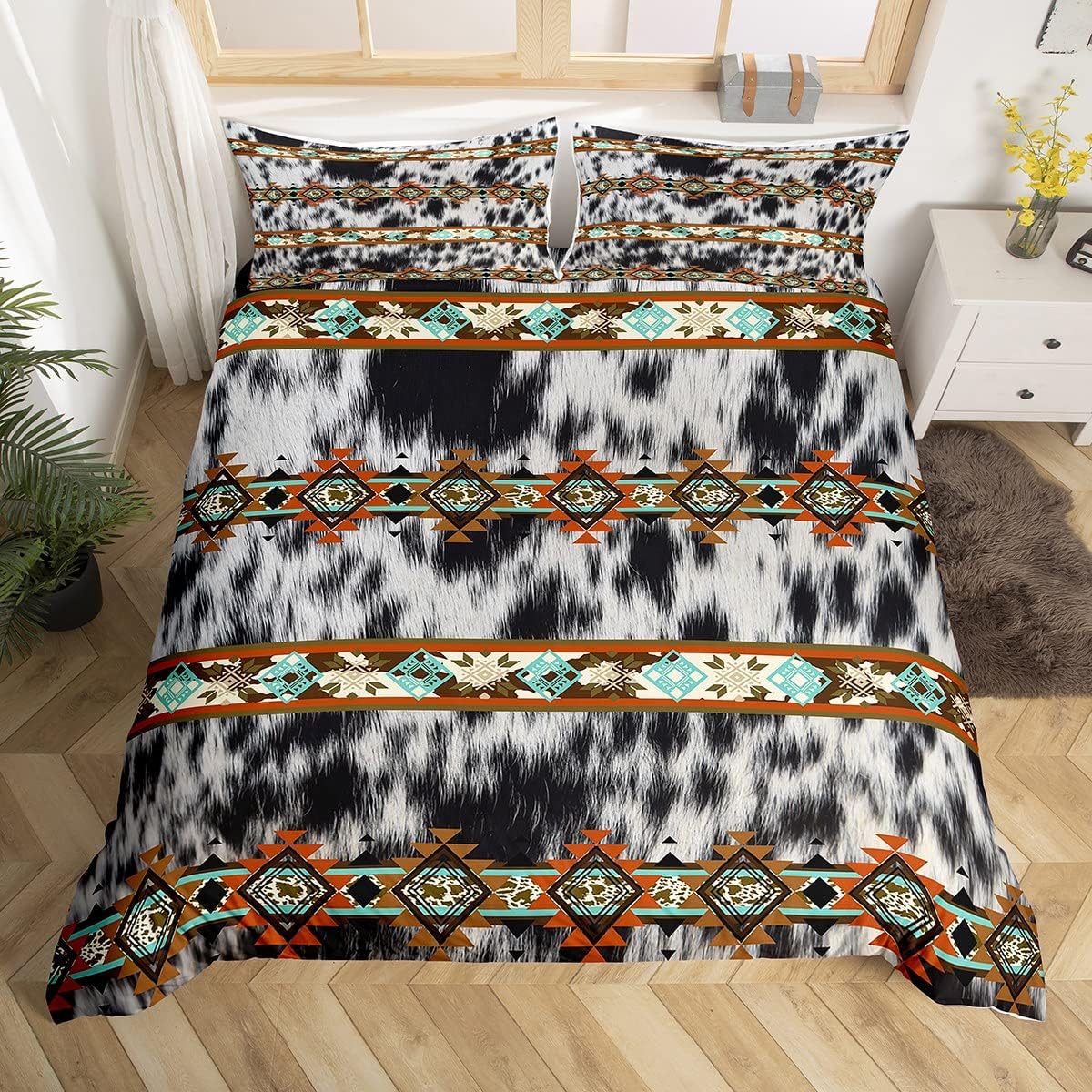 Amazon.com: Cowhide Comforter Cover Black and White Highland Cow Print Duvet Cover,Western ...