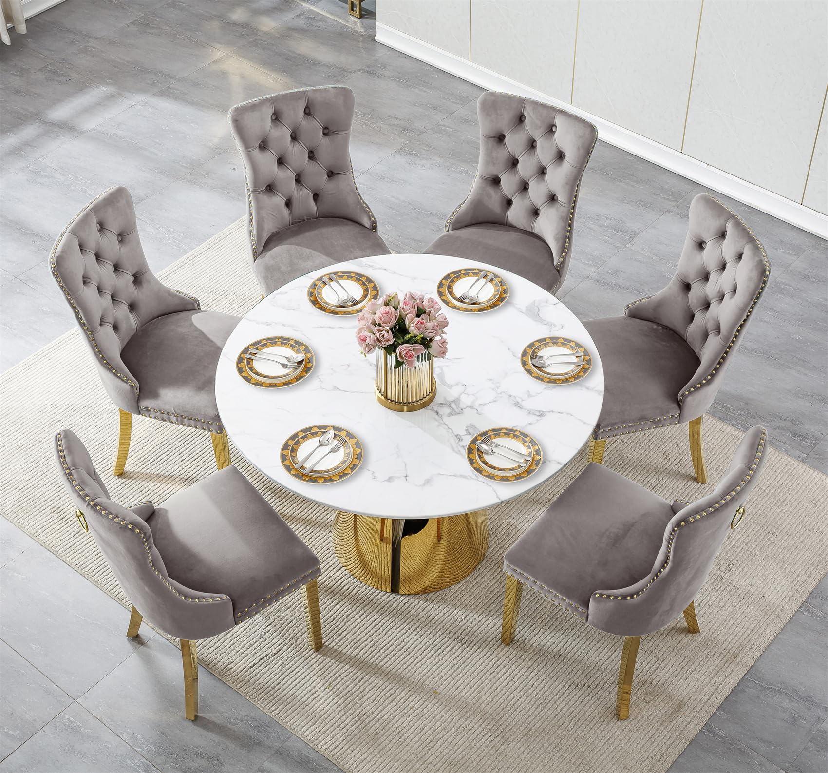 Amazon.com - Maotifeys 7-Piece Round Dining Table Set for 6, Modern ...