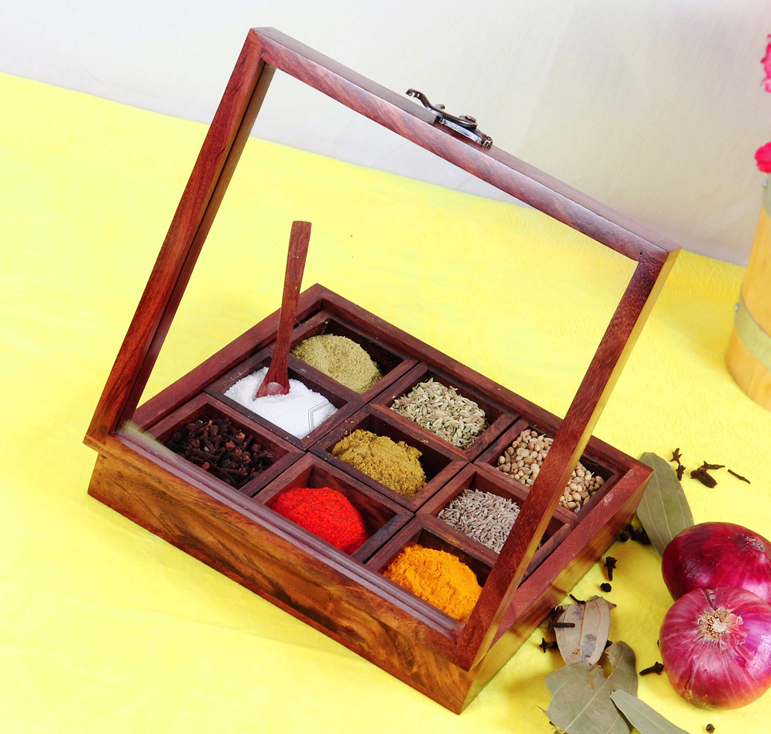 Buy HRIDYA HANDICRAFTS Sheesham Wooden masala box/namak dani/spices box ...