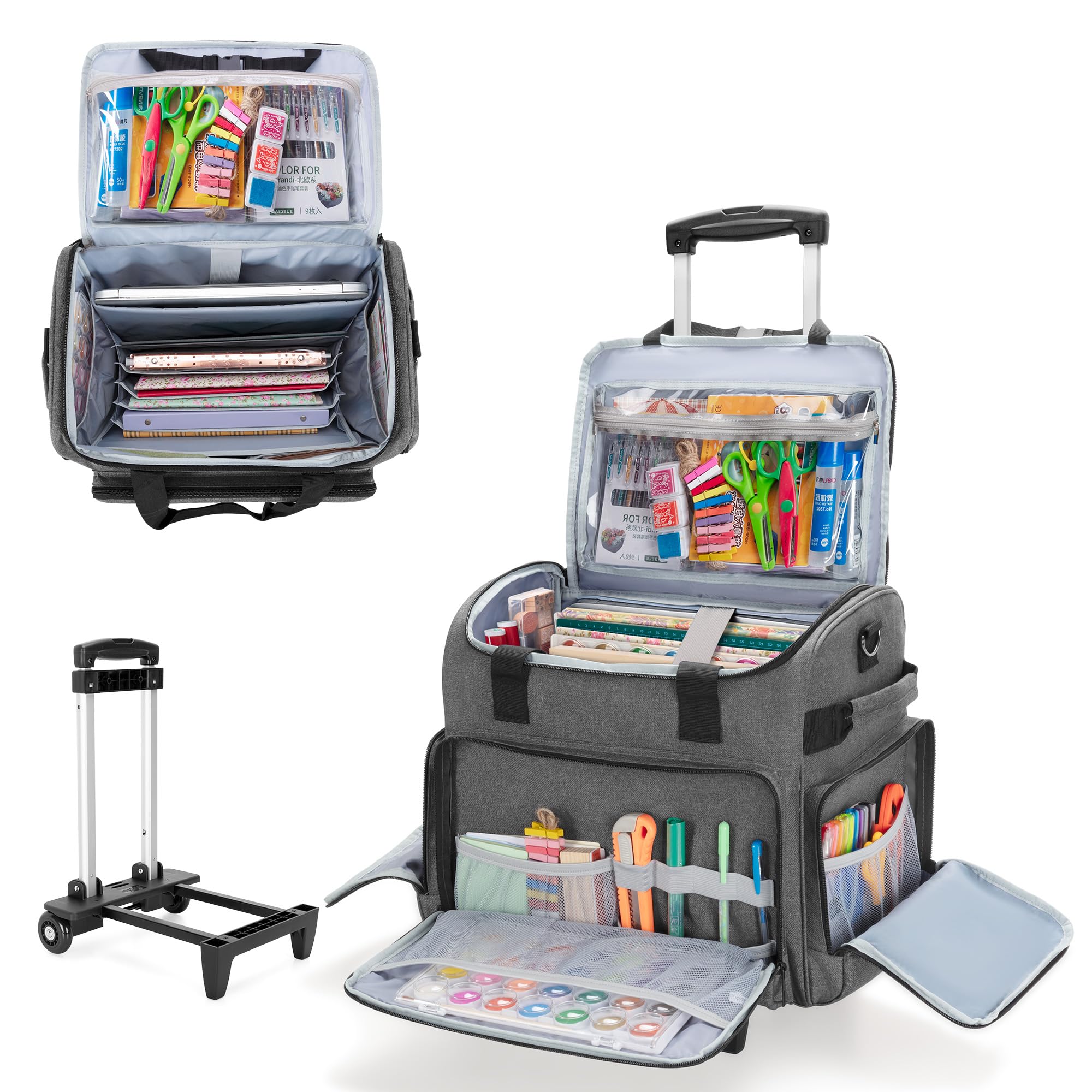 Amazon.com: CURMIO Rolling Scrapbook Tote with Wheel, Craft Storage Bag ...