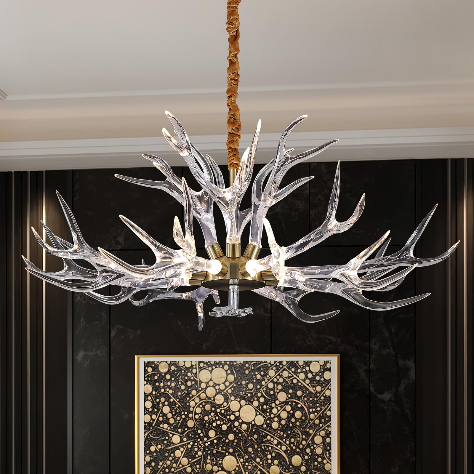RinkBik Acrylic Antler Chandelier Ceiling Light Fixtures, Deer Antler ...
