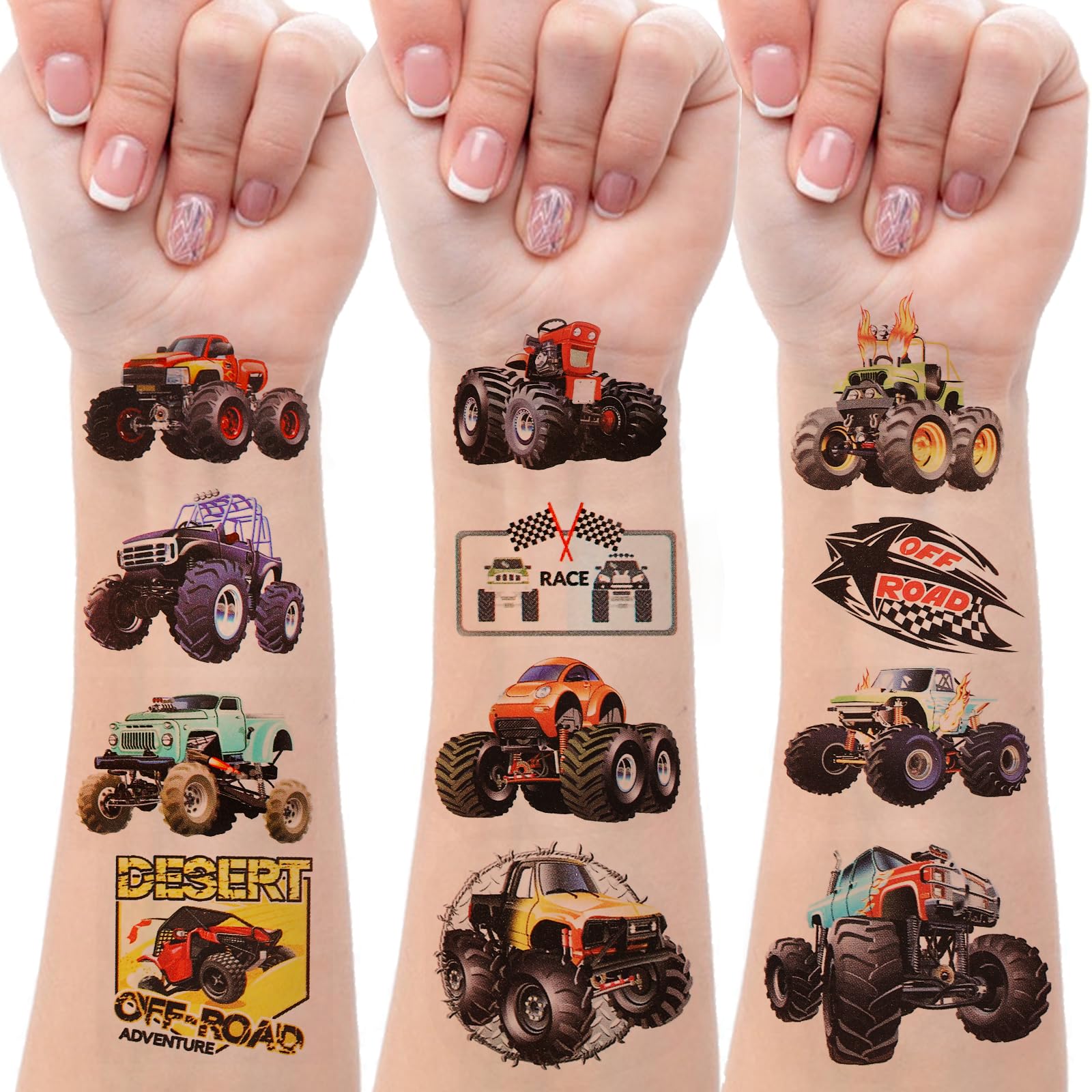Amazon.com : SUNAI 100Pcs Style Monster Truck Temporary Tattoos for ...