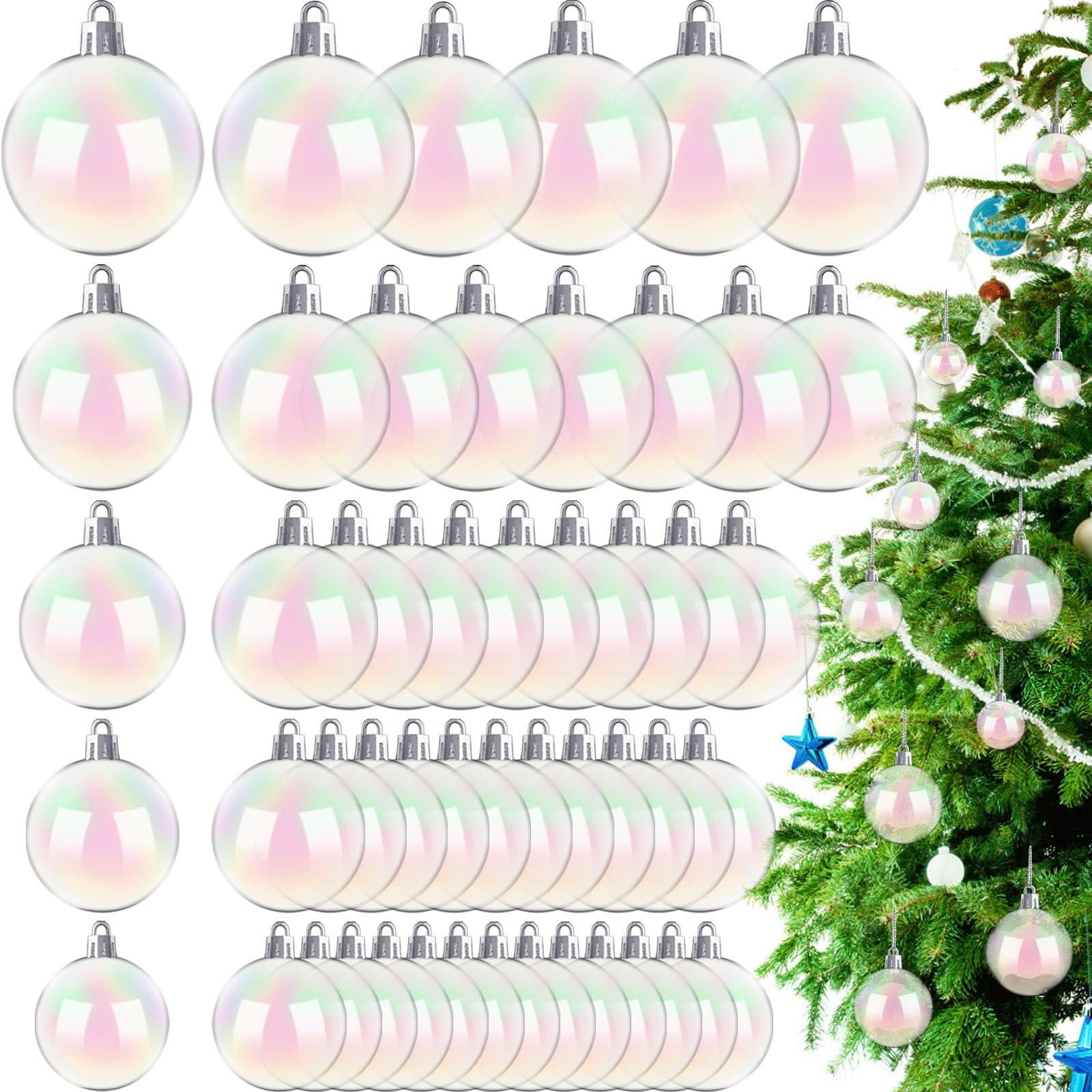 Amazon.com: 50 PCS Christmas Iridescent Ornaments,Clear Plastic Bubbles ...