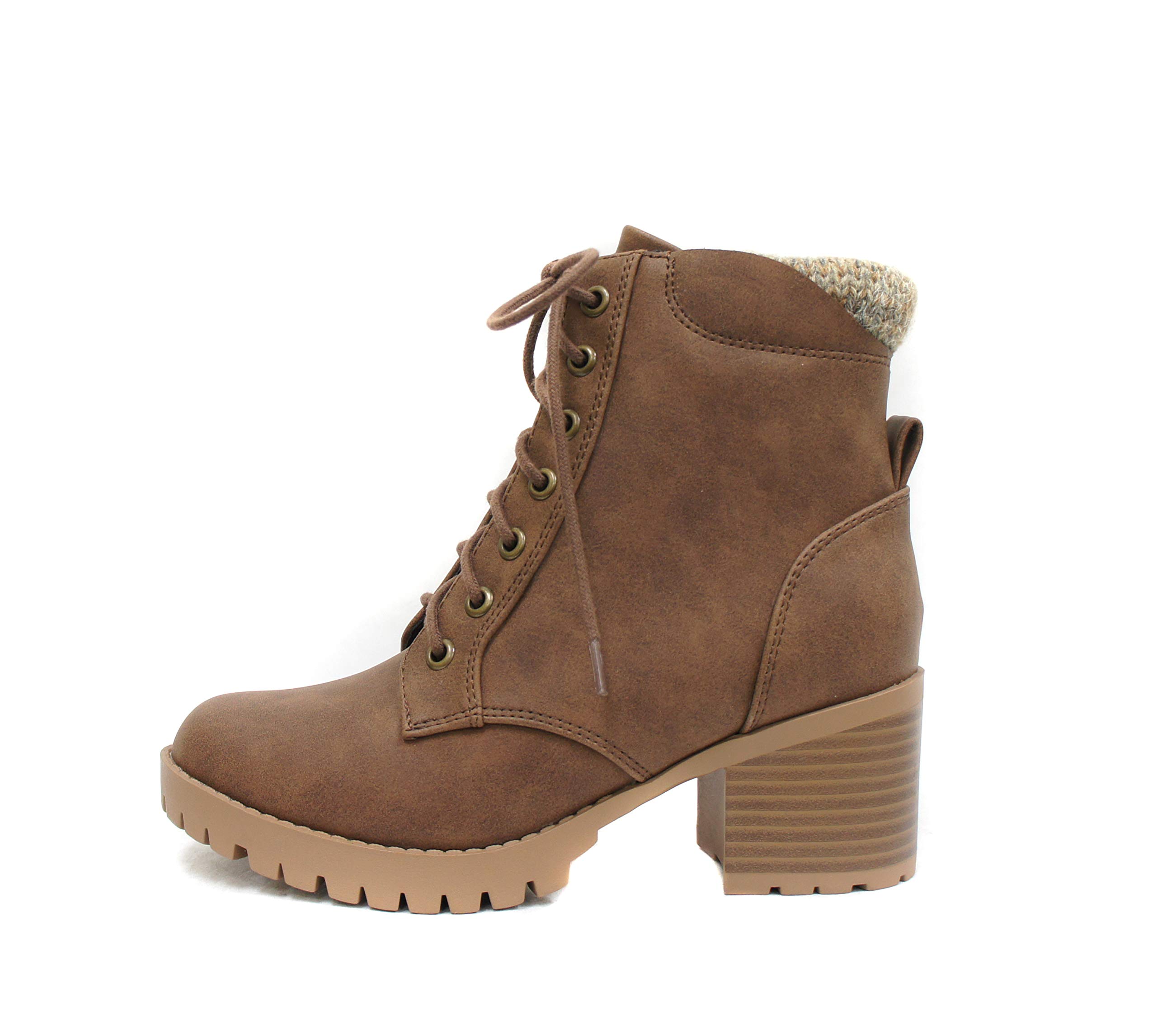 Snapklik.com : Soda Single Lug Sole Chunky Heel Combat Ankle Boot Lace ...