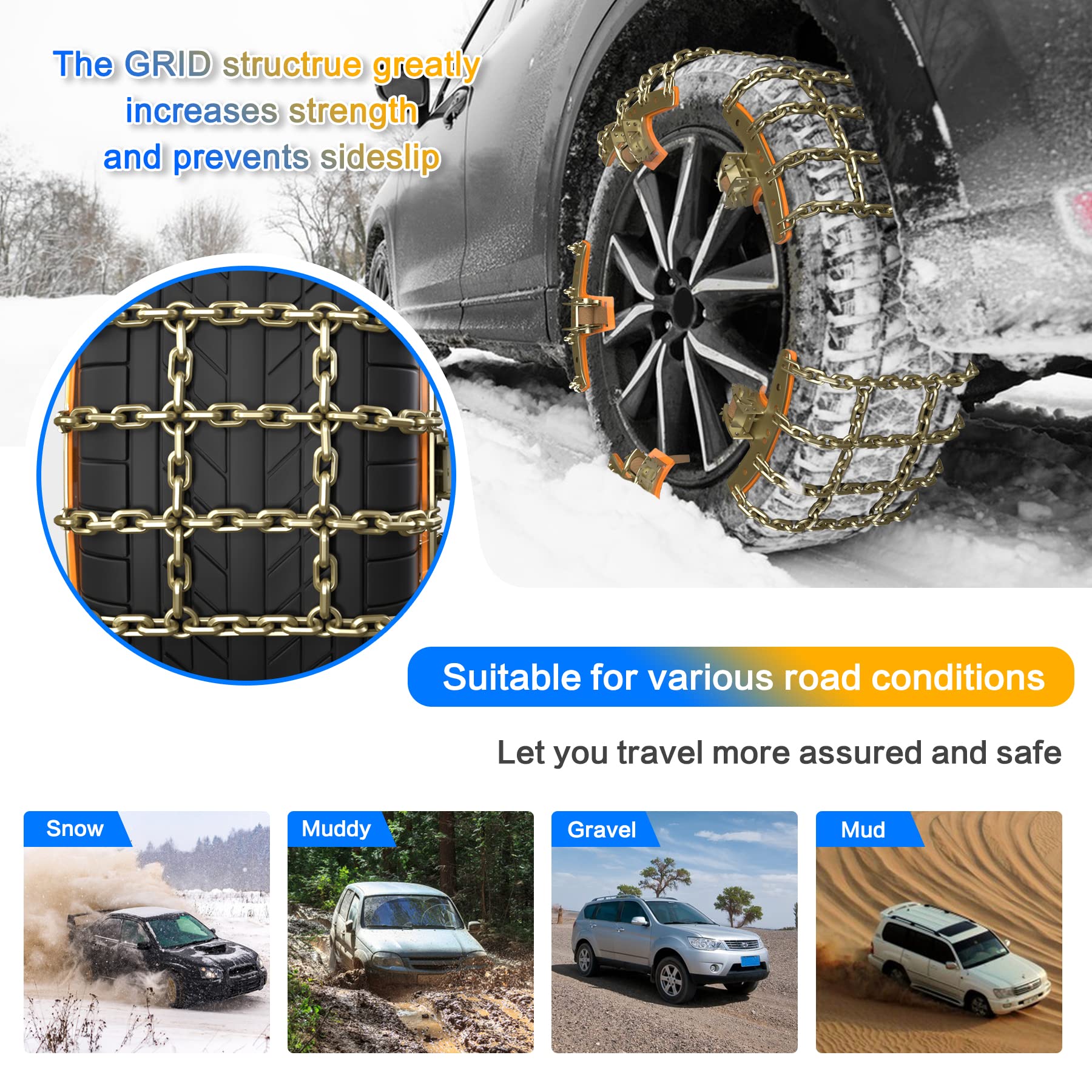 Universal Snow Chains 6-Pack Emergency Snow Chains - Universal Fit For ...