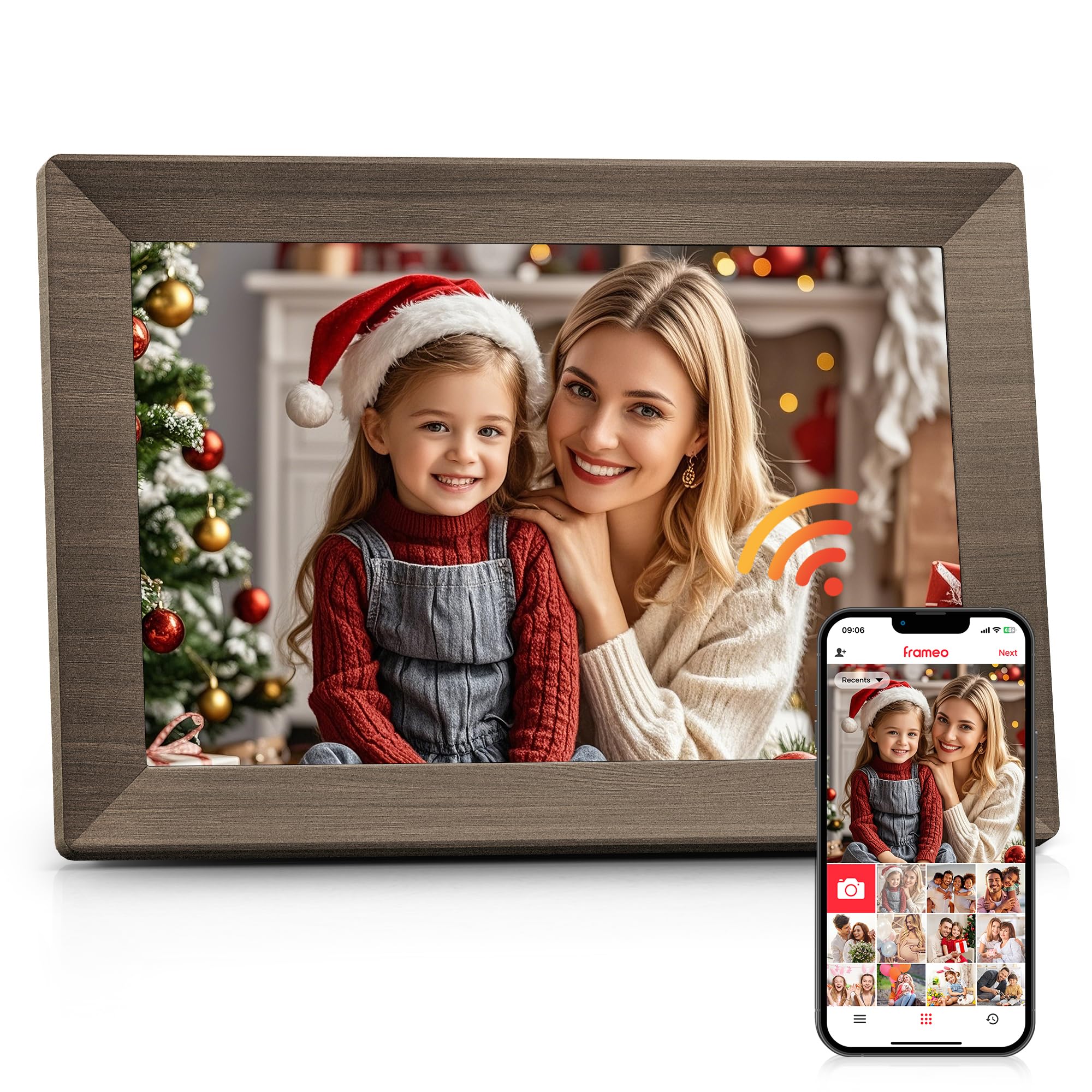 Amazon.com : Frameo 10.1" Digital Picture Frame with 32GB Memory Wood ...
