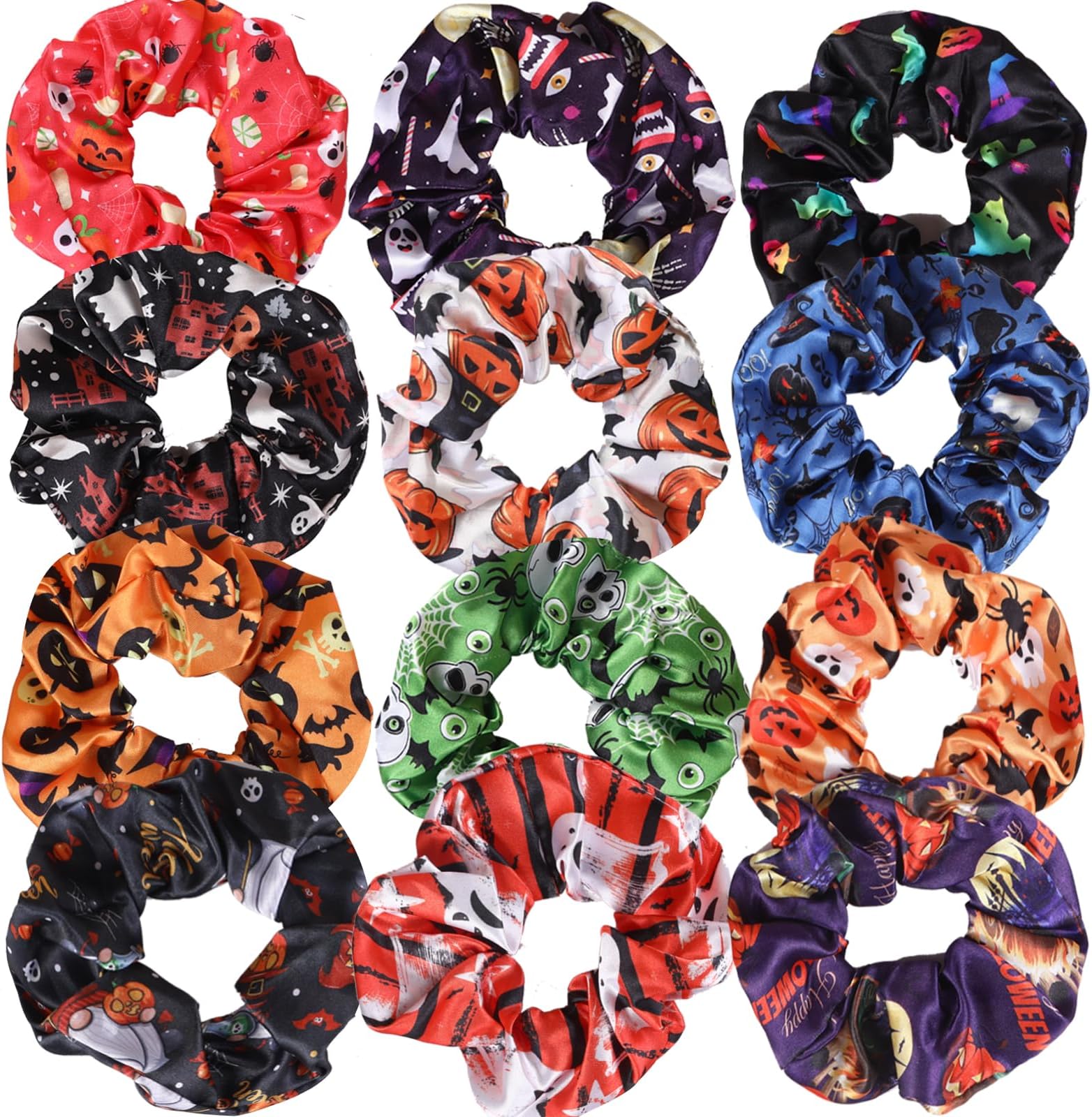 Amazon.com : 12PCS Halloween Hair Scrunchies Soft Fall Pumpkin Skull ...