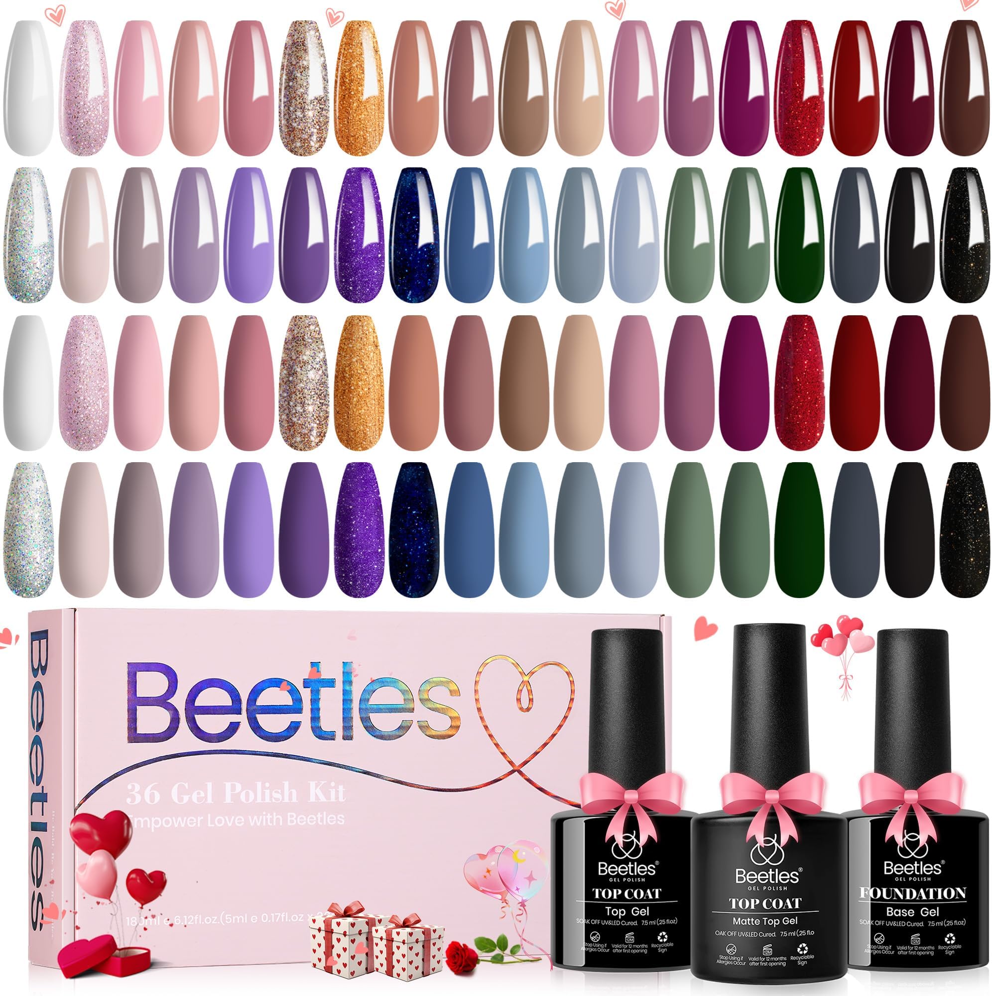 Amazon.com: Beetles Gel Nail Polish Set, 36 Colors Valentines Gel Nail ...