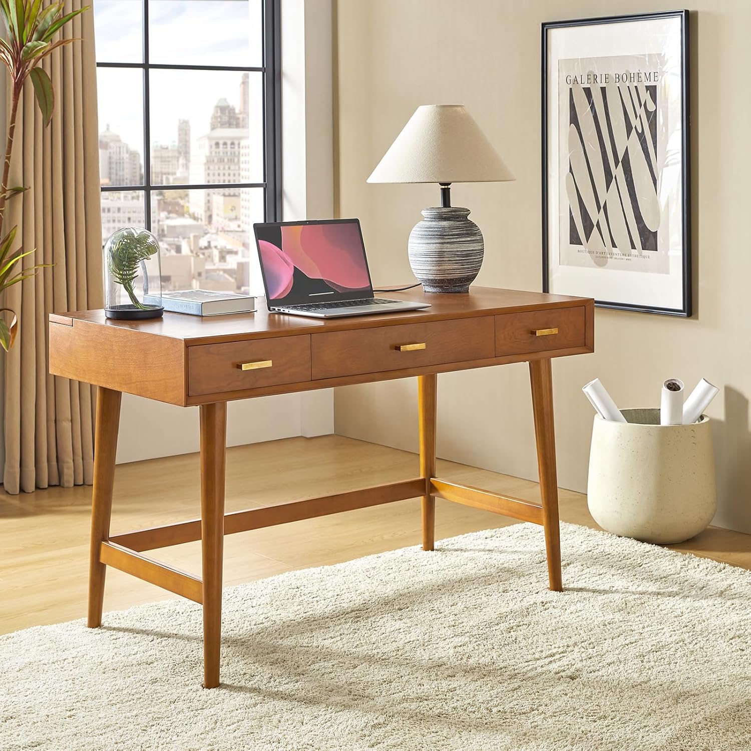 Amazon.com: HULALA HOME 47" Writing Desk with 3 Drawers, Wood Office ...