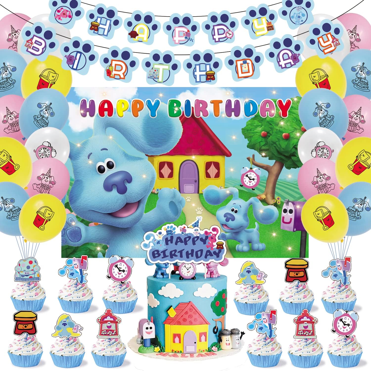 Amazon.com: Blue Dog Birthday Decorations, Dog Party Supplies Includes ...