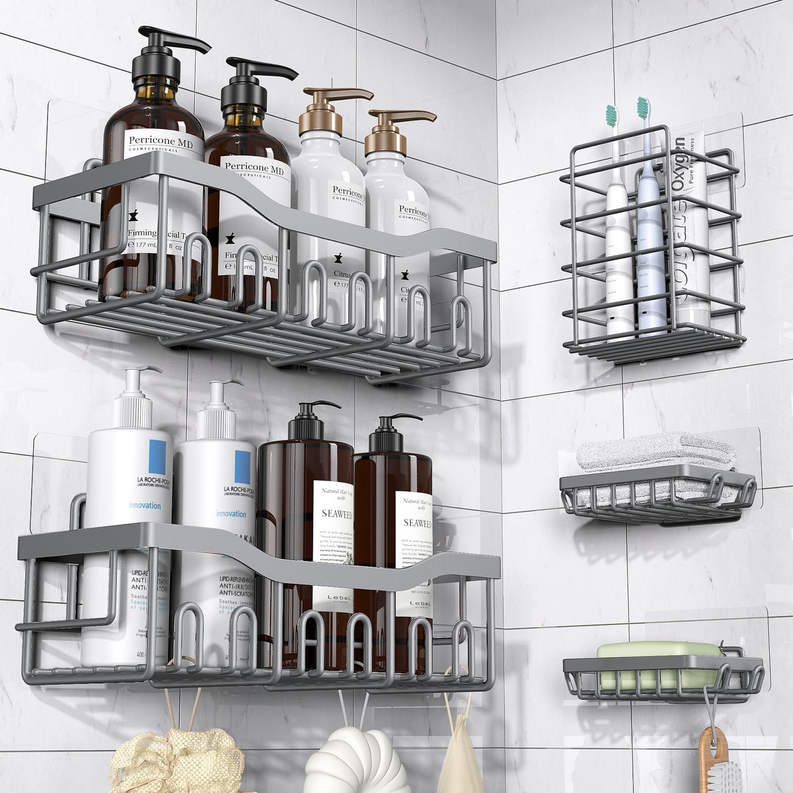 Amazon.com: SAROEL Shower Caddy 2 Pack, No Drilling, Self Adhesive ...