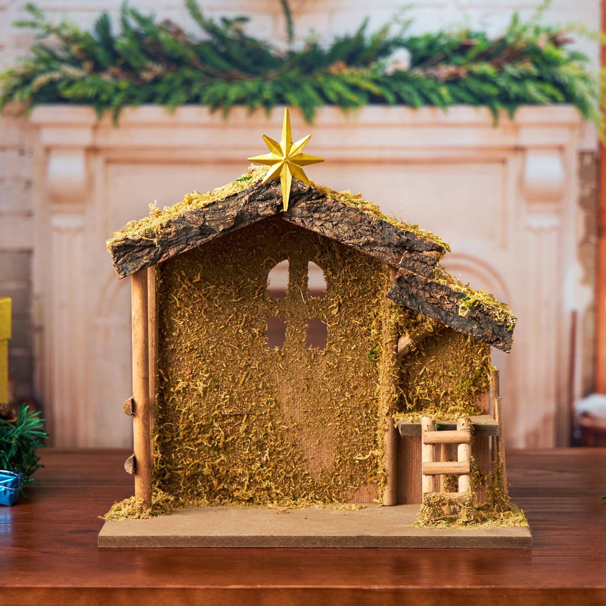 Nativity Figure Stable Nativity Stable Manger | Wooden Creche For 7-8 ...
