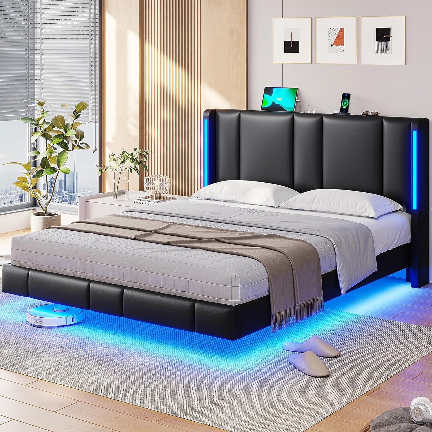 Amazon.com: MSmask Floating Bed Frame Full Size with LED Lights ...