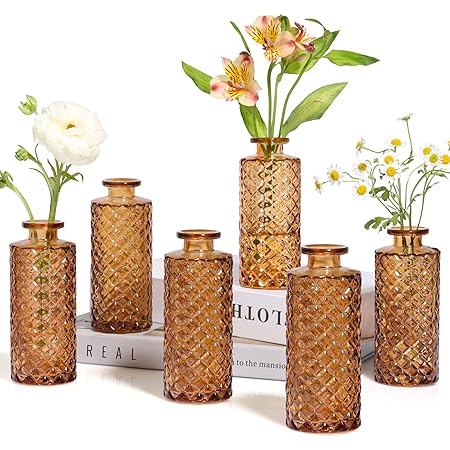 Amazon.com: Mumufy 32 Pcs Amber Bud Vases Small Vases for Flowers Bulk ...