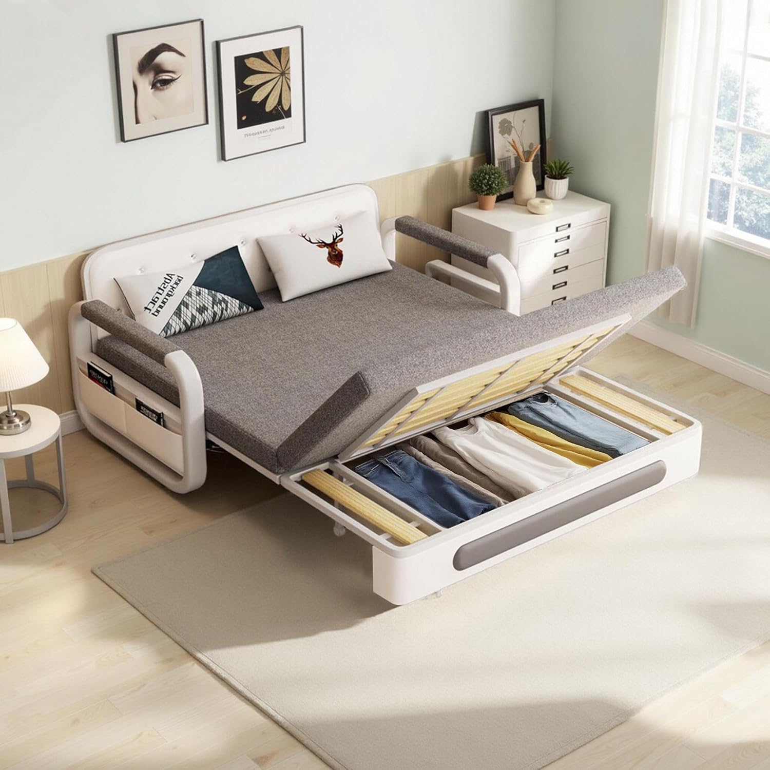 LineCrispton Double Sofa Bed with Storage - 2-Seater Pull Out Sofa Bed ...