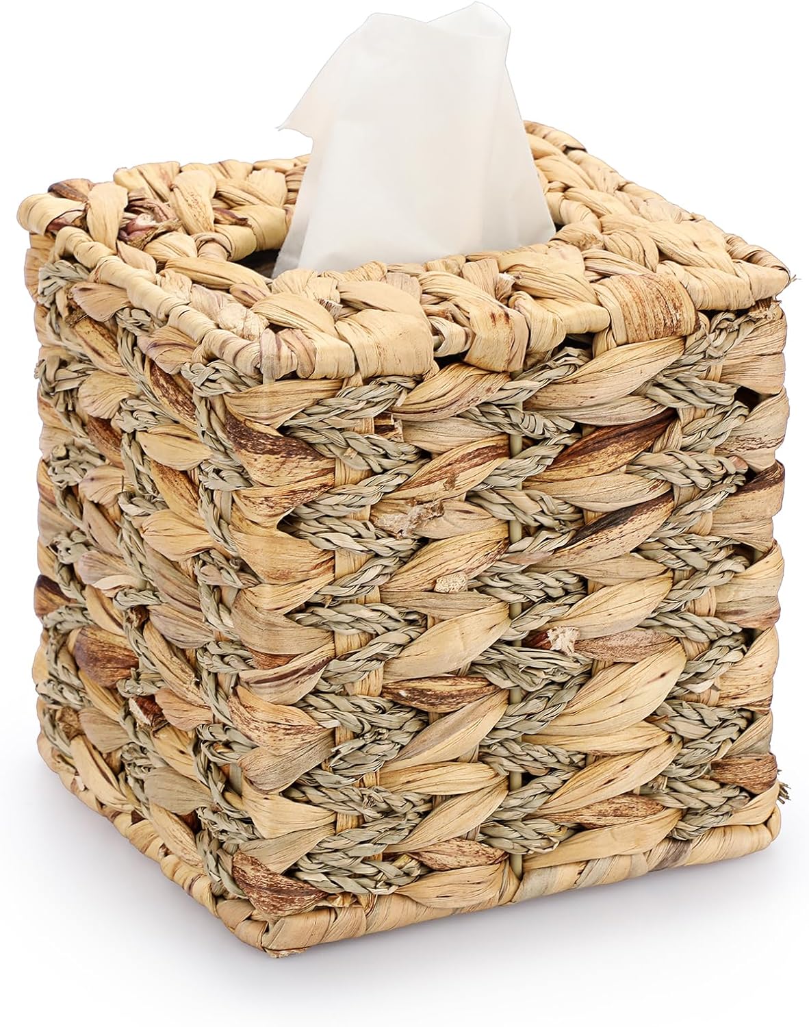 Amazon.com: Sumnacon Tissue Box Cover Natural Water Hyacinth Seagrass ...