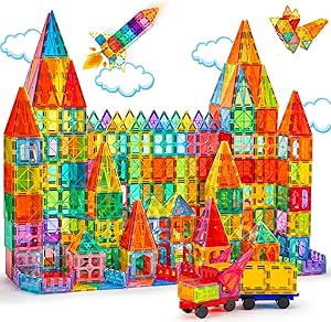 Magnetic Tiles, 100PCS Magnetic Blocks for Kids, Magnet Building Set with 2 Cars, Construction ...