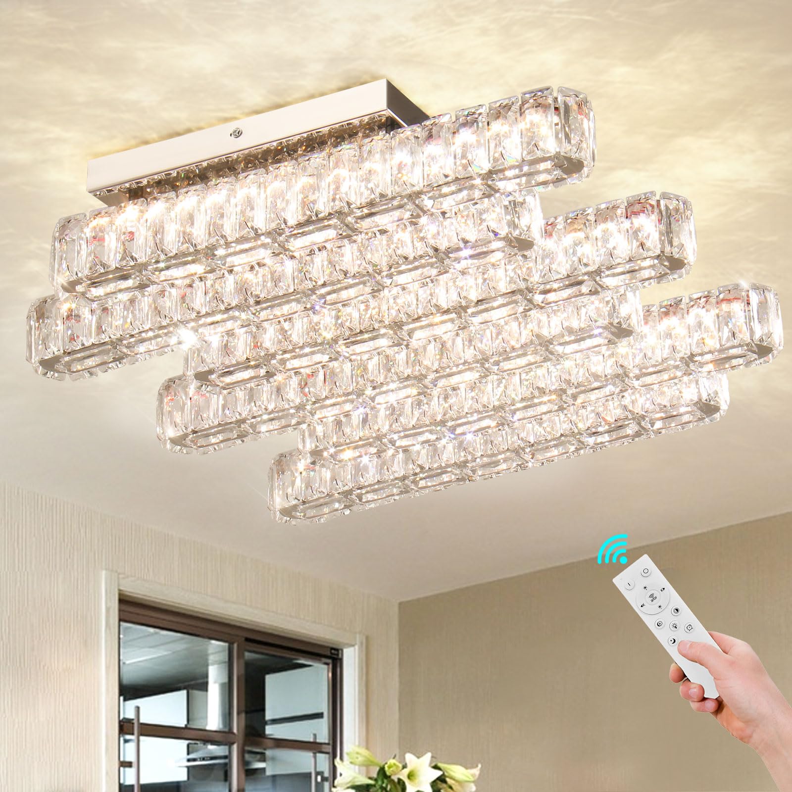 diisunbihuo Dimmable LED Chandelier,LED Crystal Ceiling Light 6 Lights ...