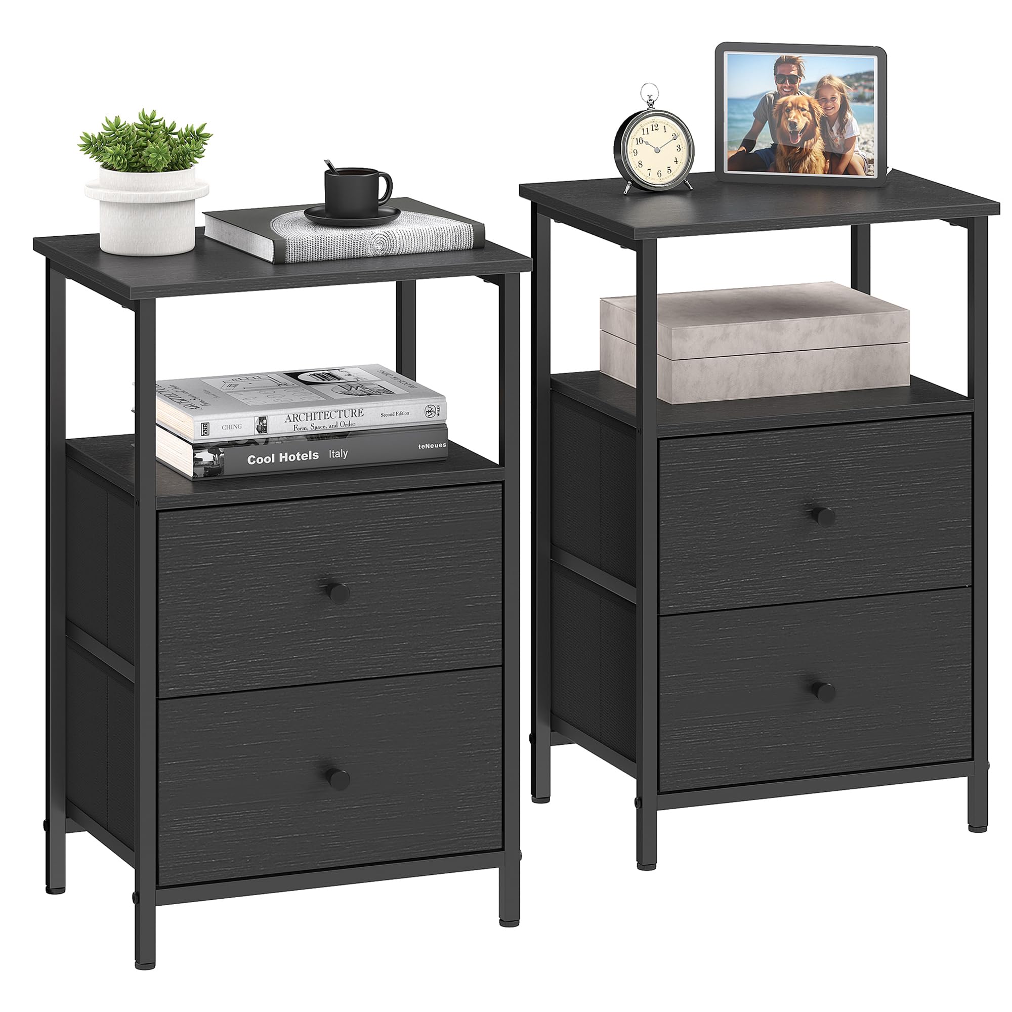 Amazon.com: VASAGLE Nightstand Set of 2, Side Tables with 2 Fabric Drawers, 24-Inch Tall End ...