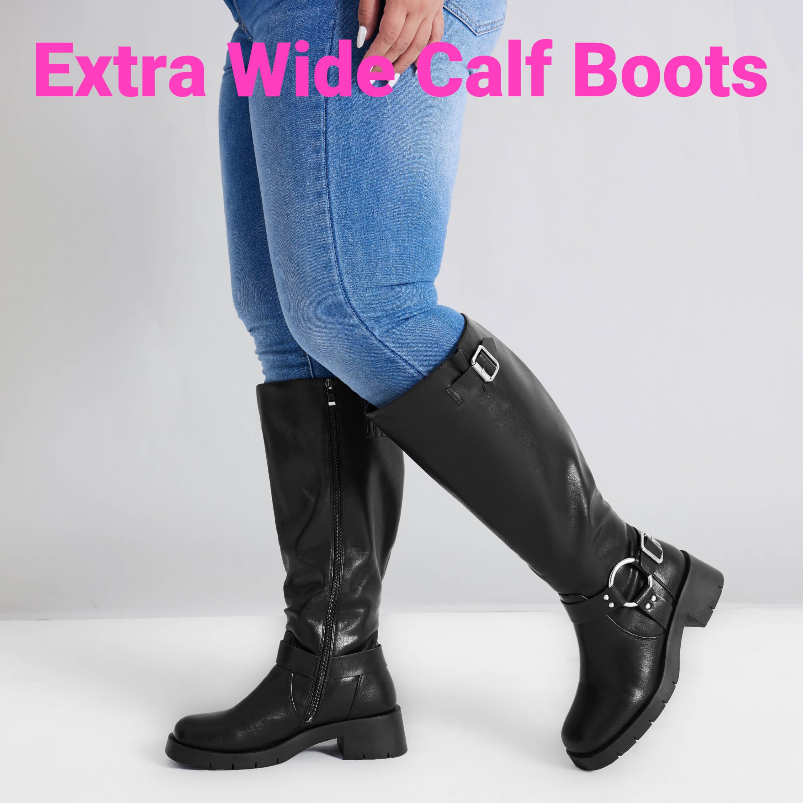 Snapklik.com : Pasuot Extra Wide Calf Boots For Women - Black Knee High ...