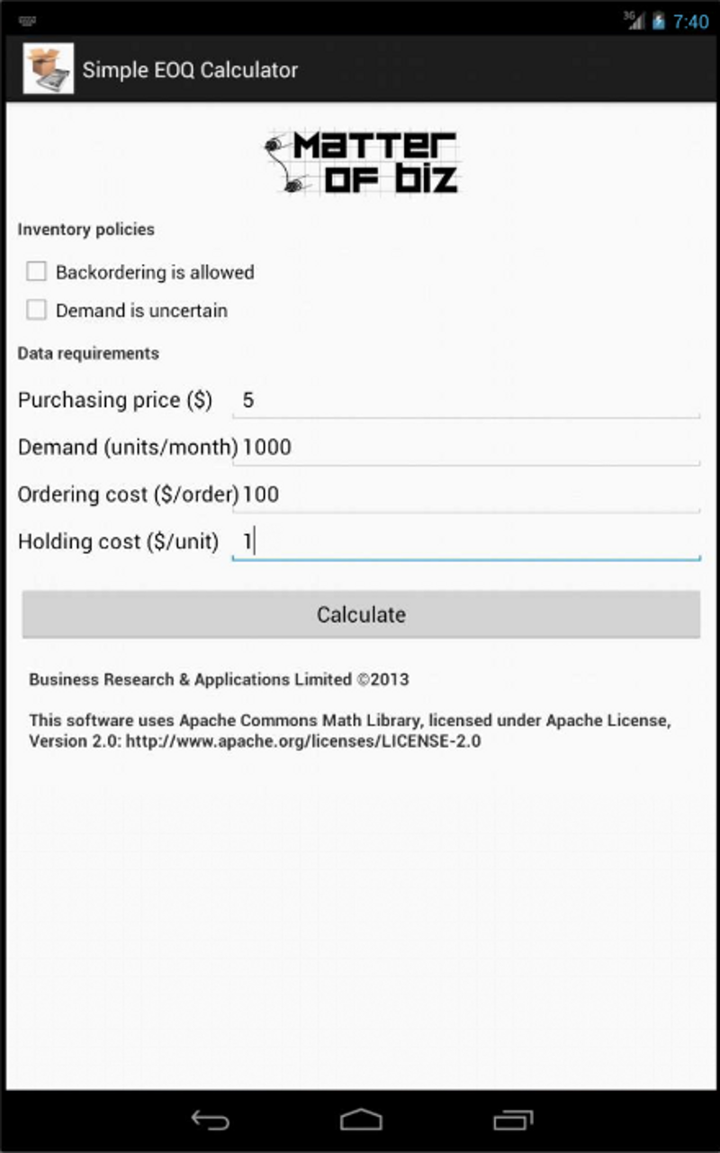 Simple EOQ Calculator - App on Amazon Appstore