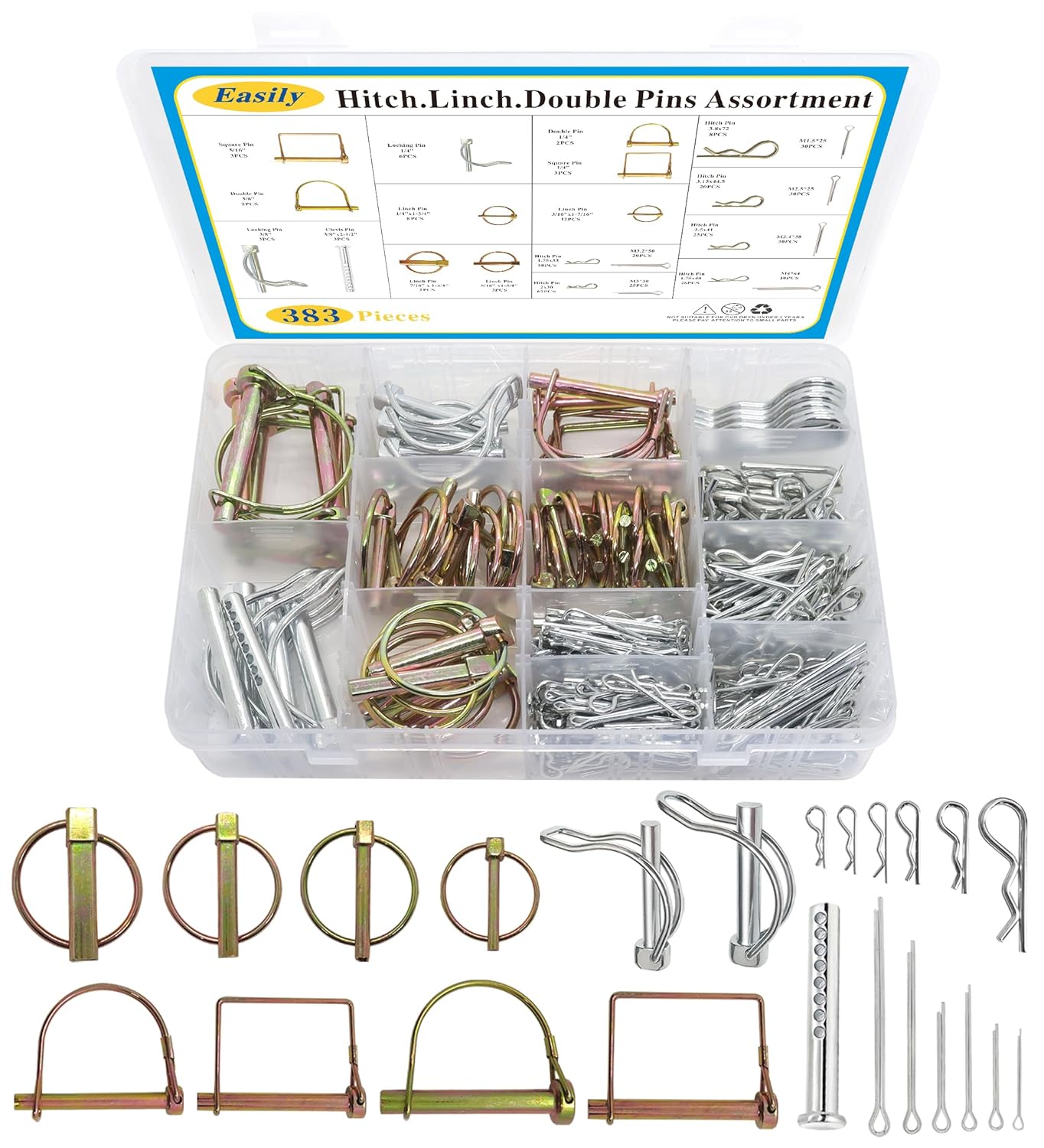 Amazon.com: 383 PCS Heavy Duty Pin Assortment Kit, Hitch Pins R Clip ...