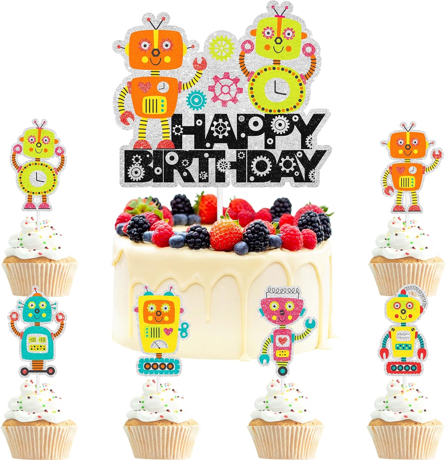 7-Piece Robot Cake Topper Set Mechanical Gears Nepal | Ubuy