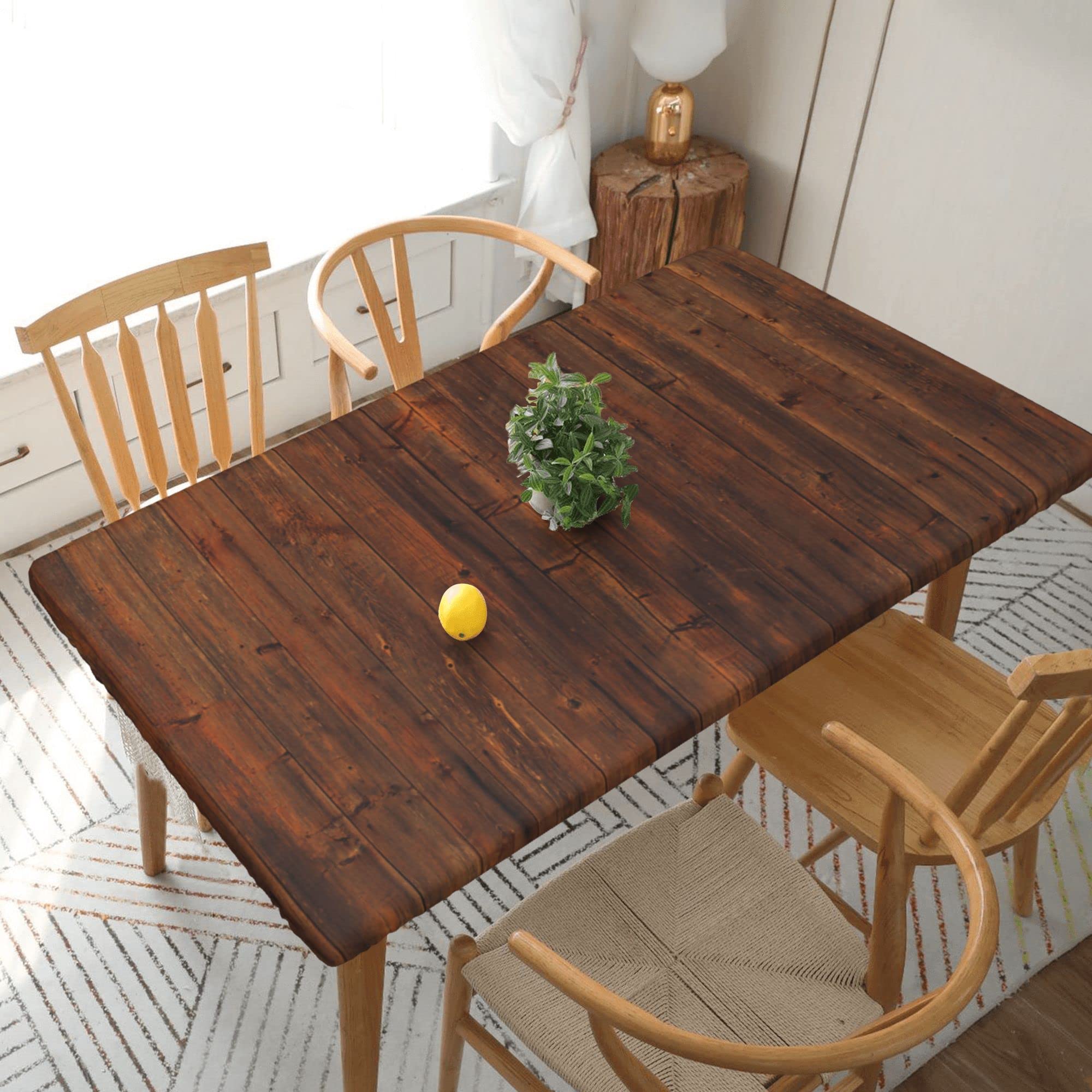 Amazon.com: GTEVUTS 5 Ft Rustic Shabby Wood Grain Tablecloth Fitted ...