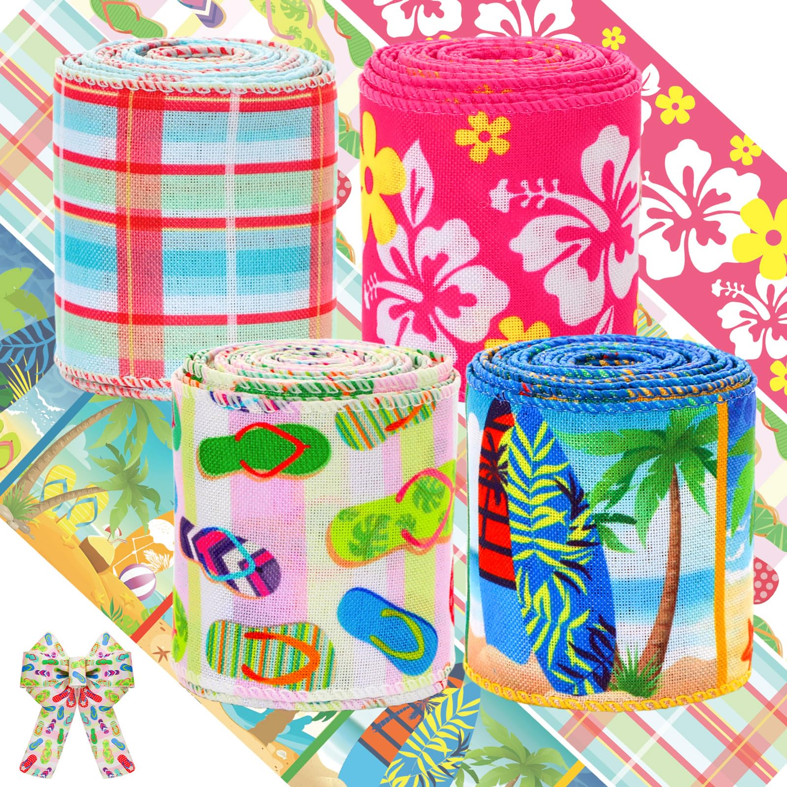 Amazon.com: Ceenna 4 Rolls of 20 Yards Summer Beach Ribbon Decoration 2 ...
