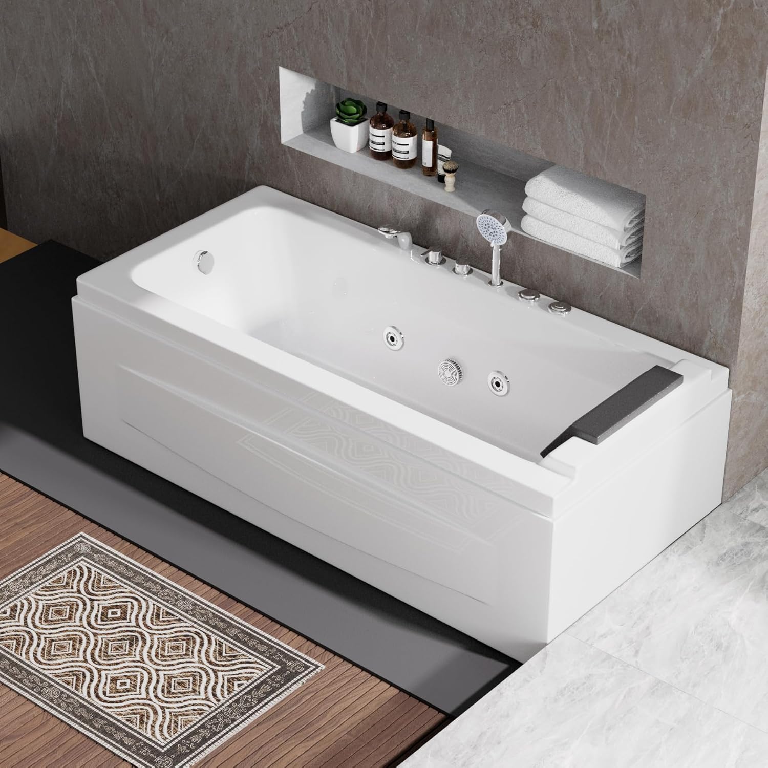 Jetted Acrylic Soaking Bathtub,Alcove Rectangular Freestanding Tub for ...