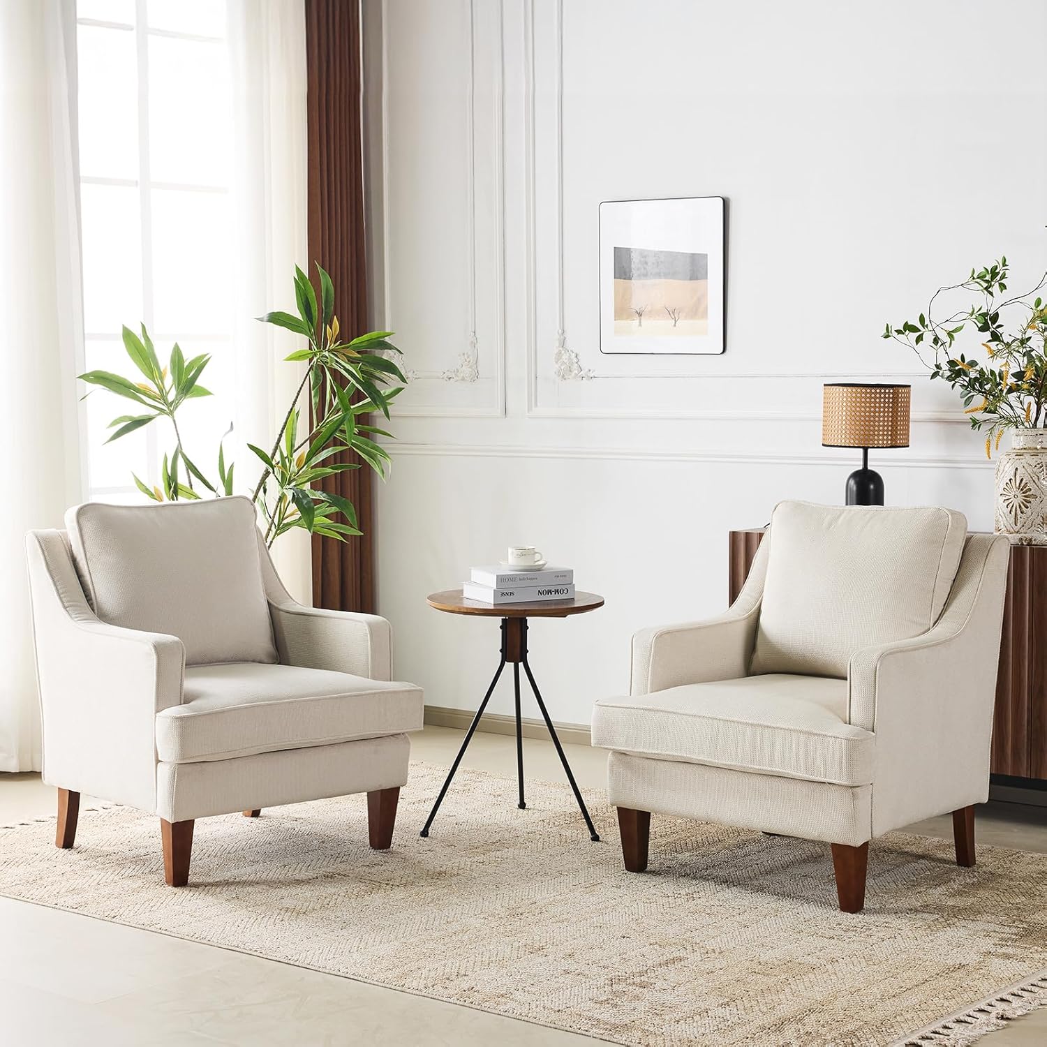 Amazon.com: VINGLI Mid-Century Modern Accent Chairs Set of 2, Beige ...