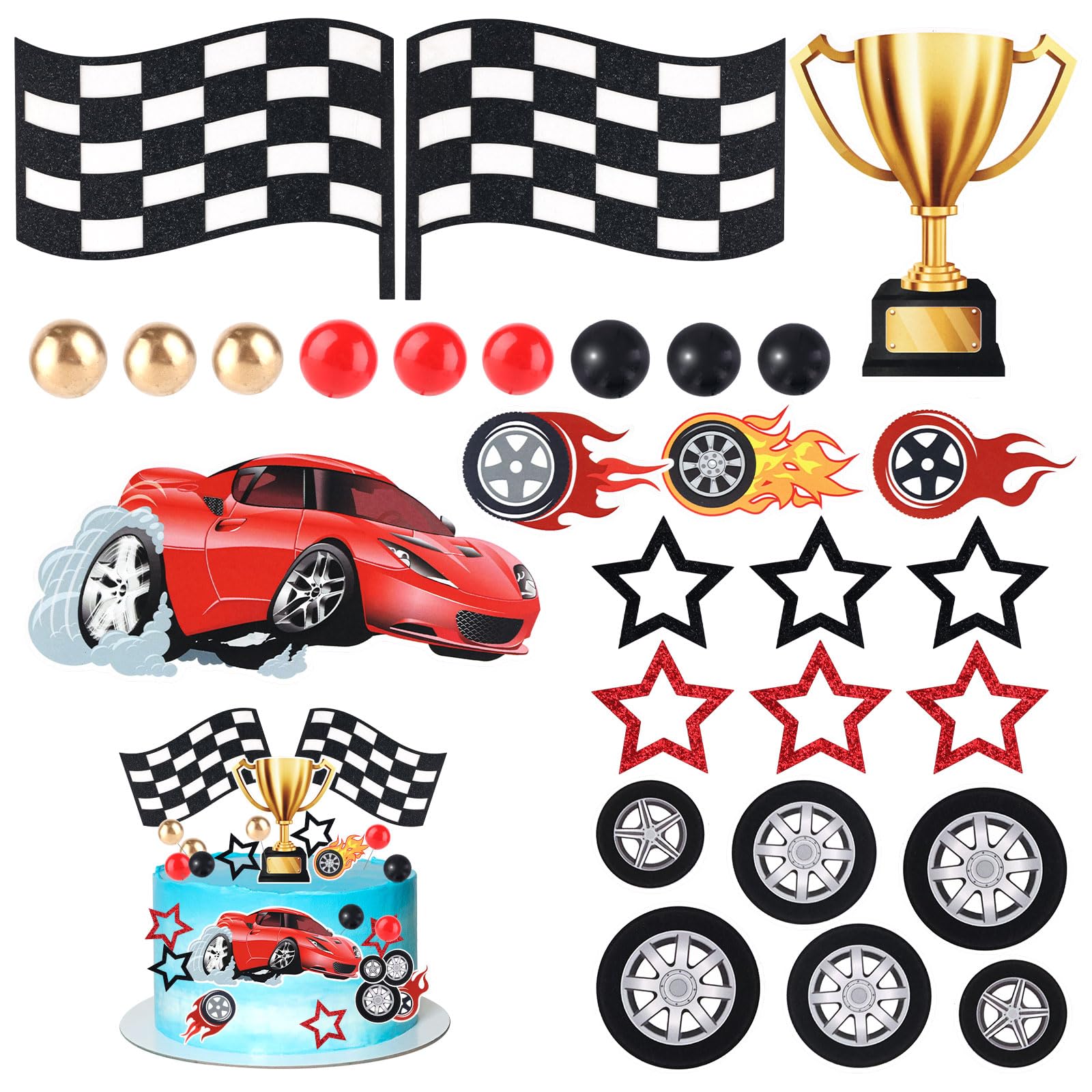 Amazon.com: Racing Wheel Cake Toppers, Tire Party Decorations Truck ...
