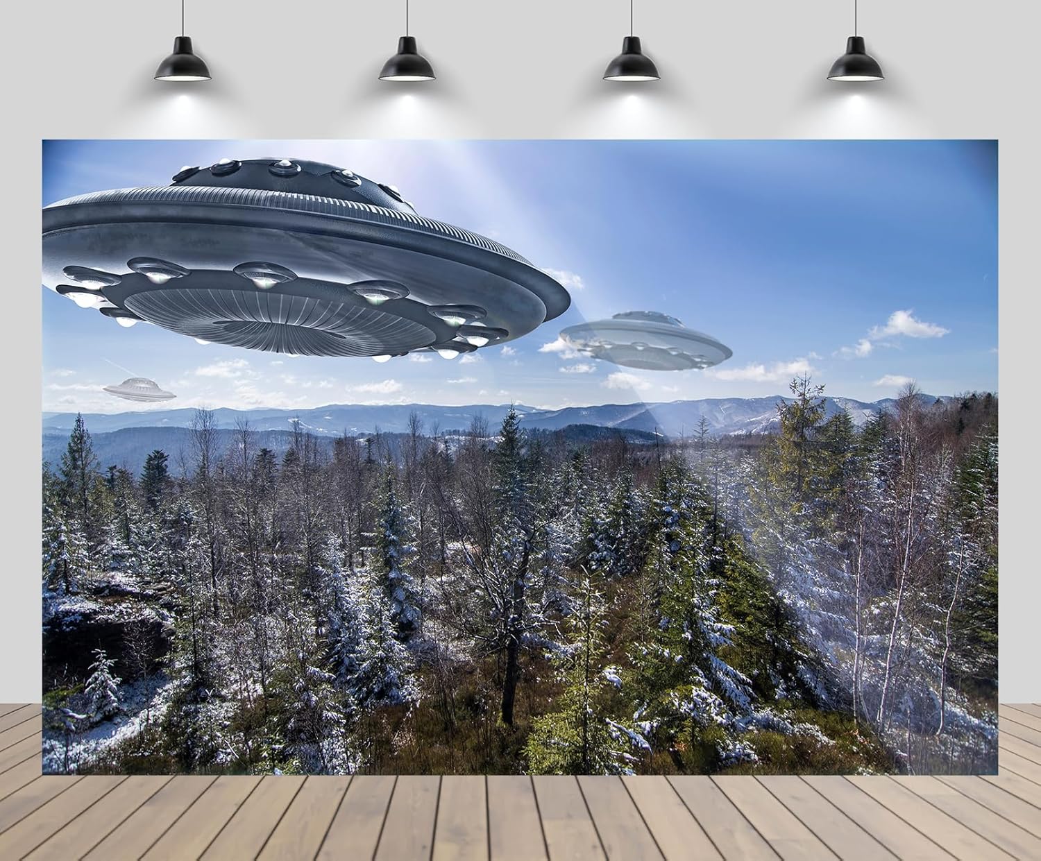 Amazon.com : CHNYWORK 7ftx5ft UFO Backdrop Winter Flying Saucer Science ...