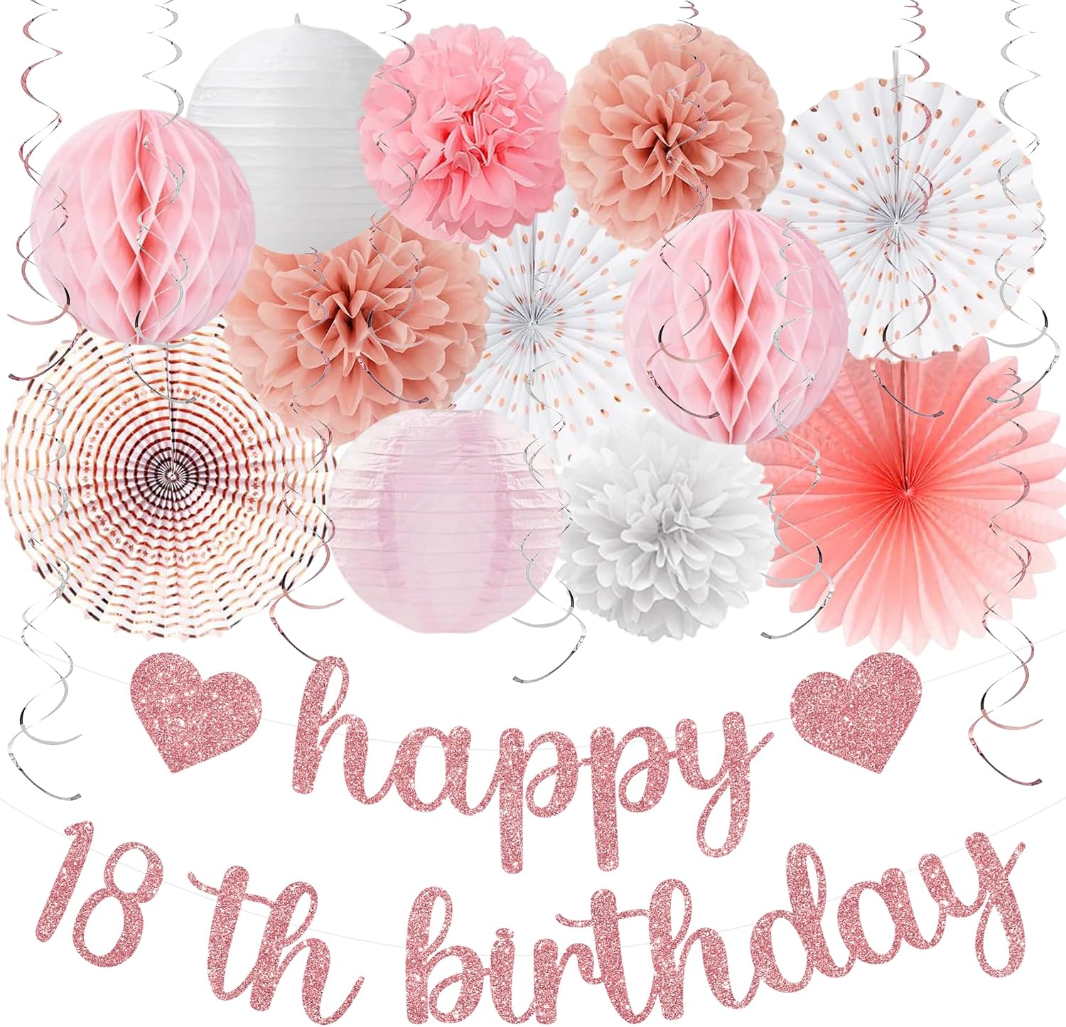 Amazon.com: Vlipoeasn Pink White Rose Gold 18th Birthday Decorations ...