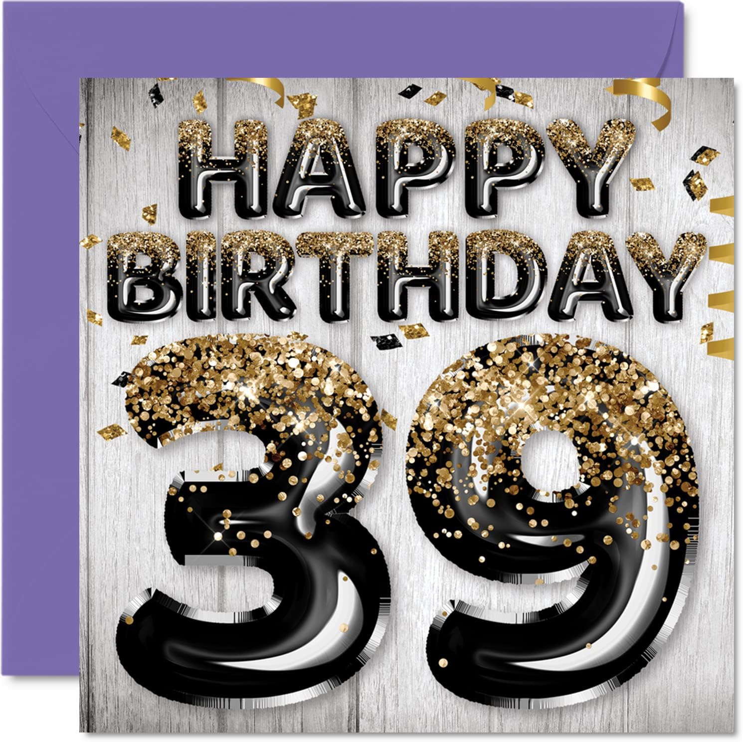 Carte d'anniversaire 39 ans pour homme – Ballons à paillettes noirs et ...