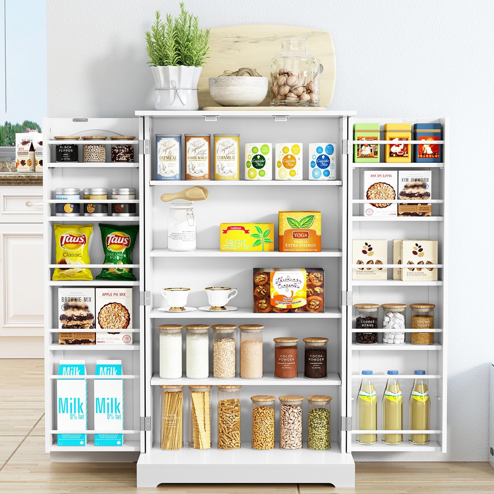 Amazon.com: HOMCOM 41" Kitchen Pantry Storage Cabinet, Freestanding ...