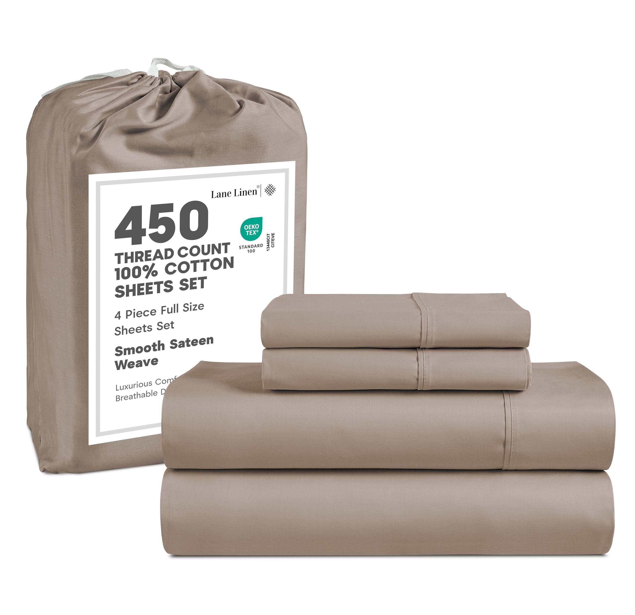 Amazon.com: LANE LINEN 100% Cotton Sheets Full Size Bed Sheets - 450 ...