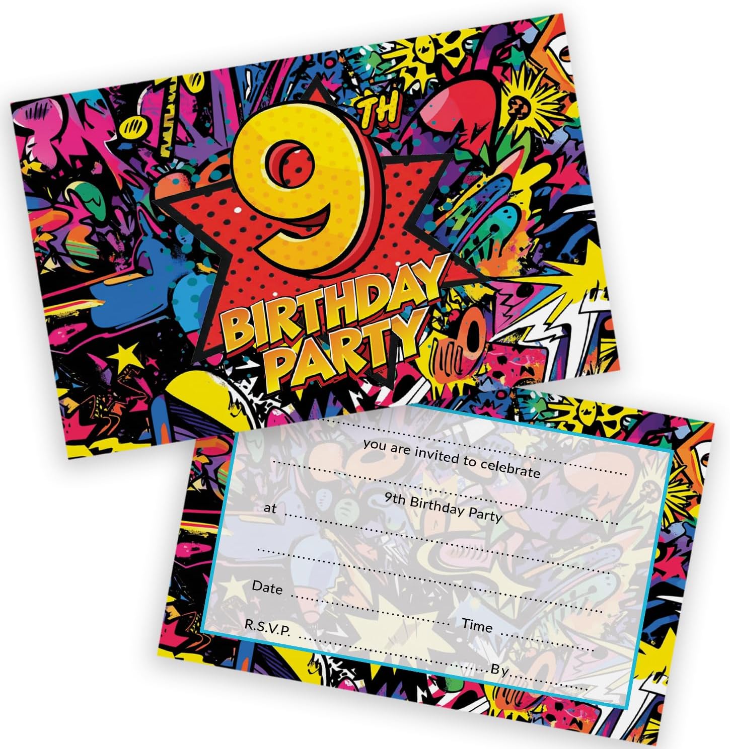 9th Birthday Party Invitations Kids - Comic Book Style 20 Pack ...