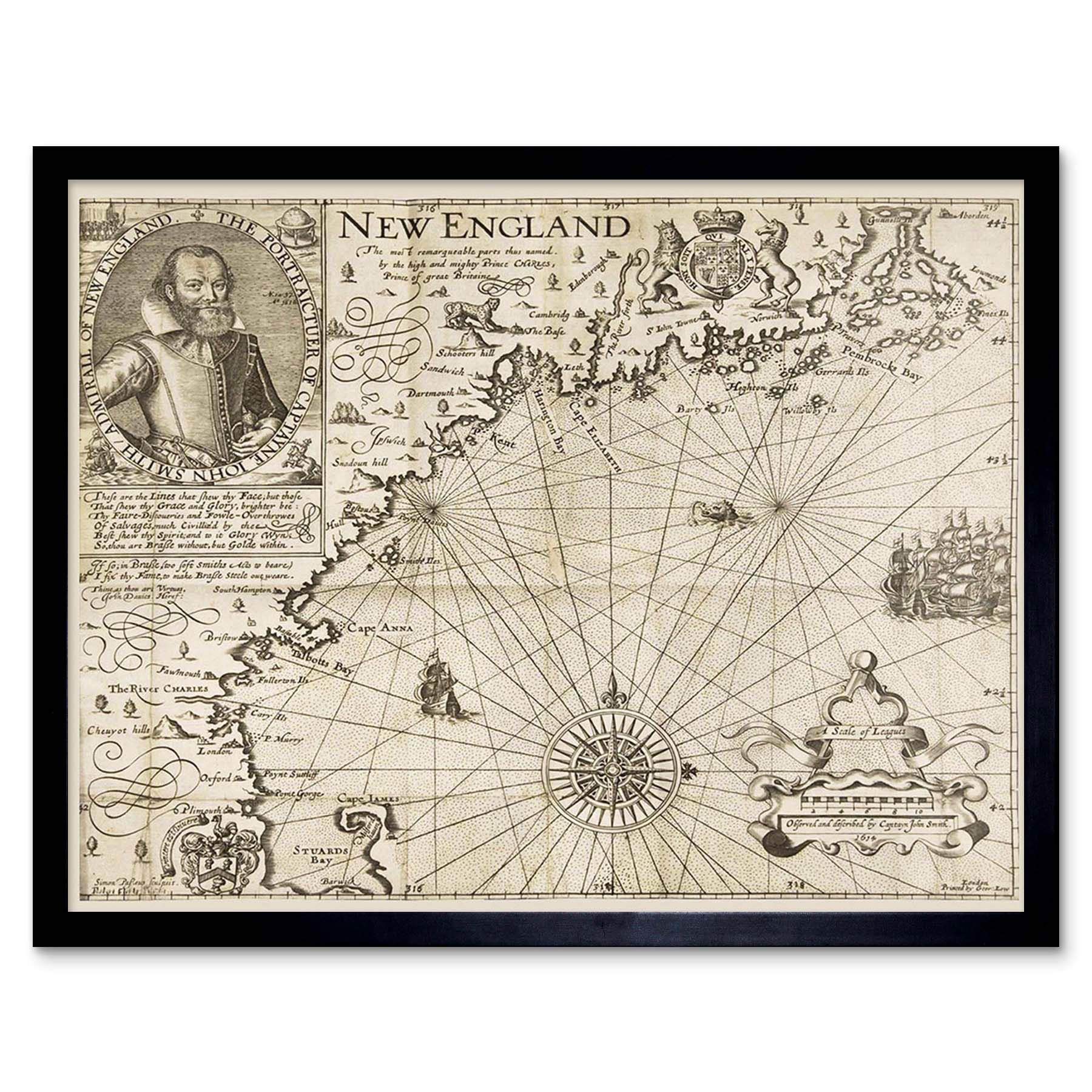 Wee Blue Coo Map Antique Vintage England United States Captain John ...