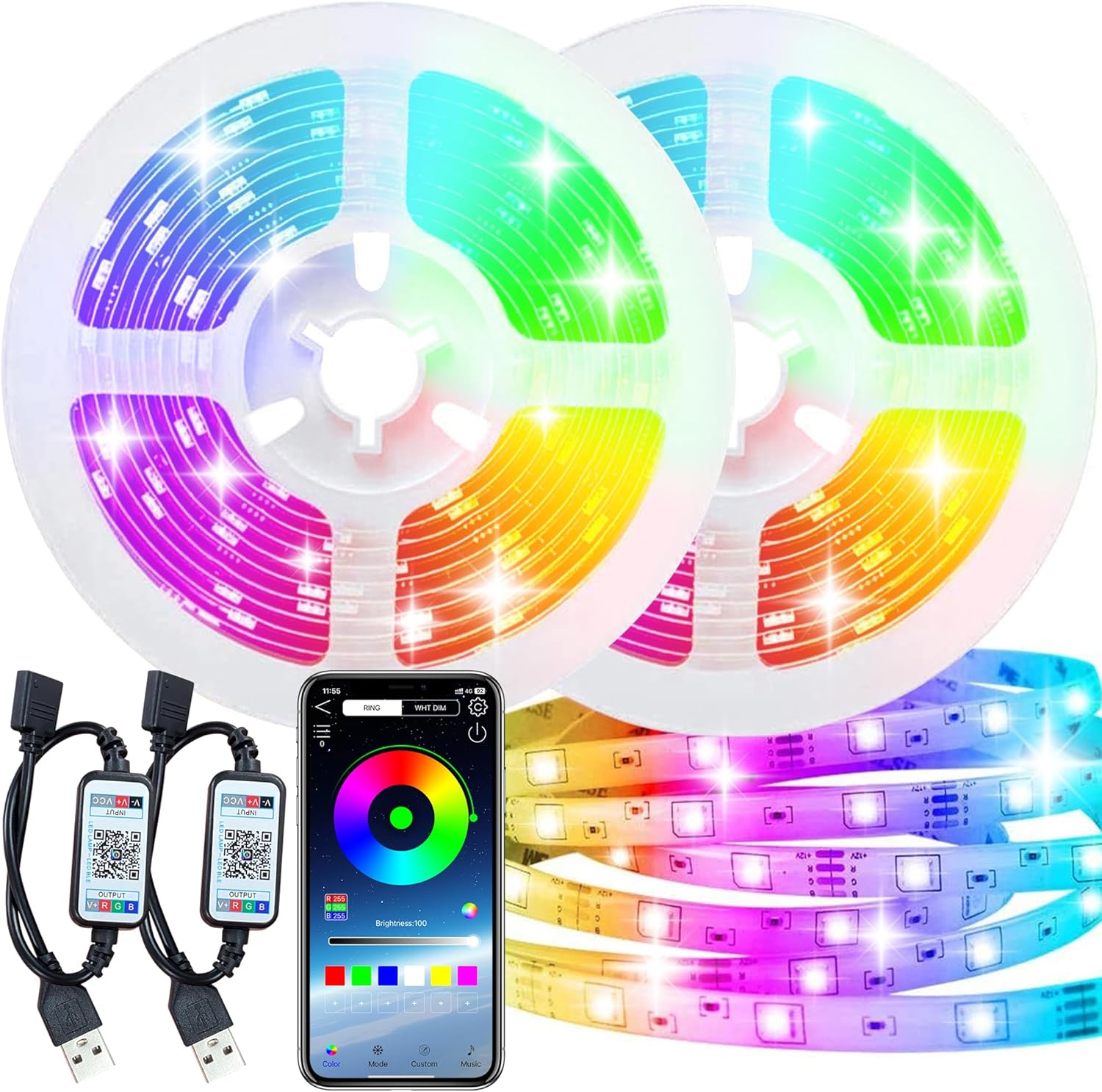 Amazon.com: RGB Cuttable LED Strip Lights 32.8ft for 60-80in TV ...