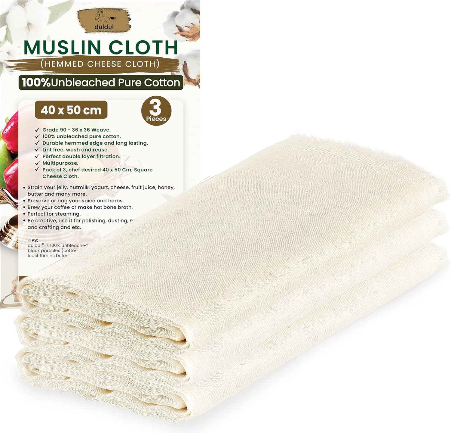 Duldul Muslin Cloths for Cooking, Unbleached 90 Grade 100% Cotton ...