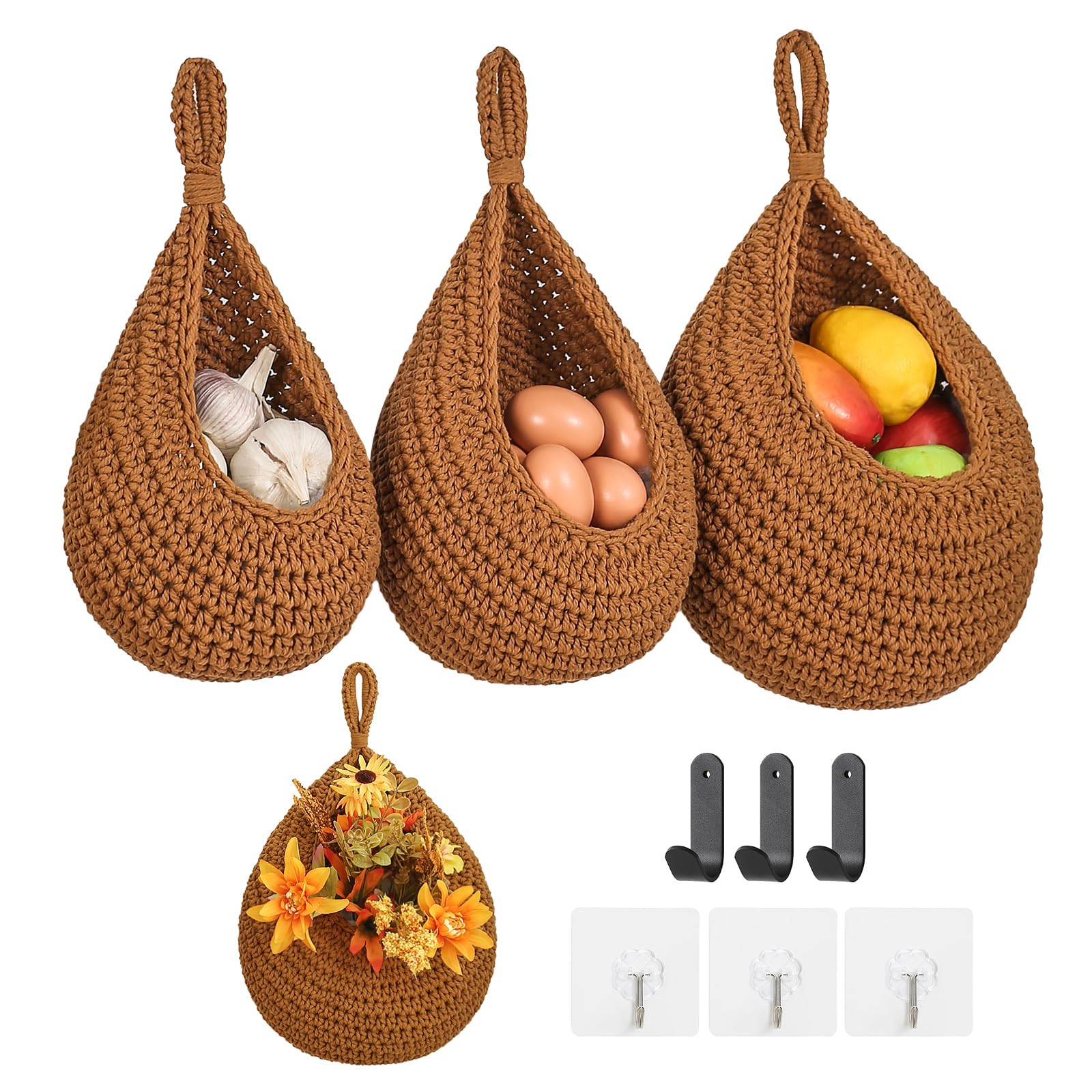 Amazon.com - Boho Wall Hanging Fruit Baskets for Kitchen 3 Pack Woven ...