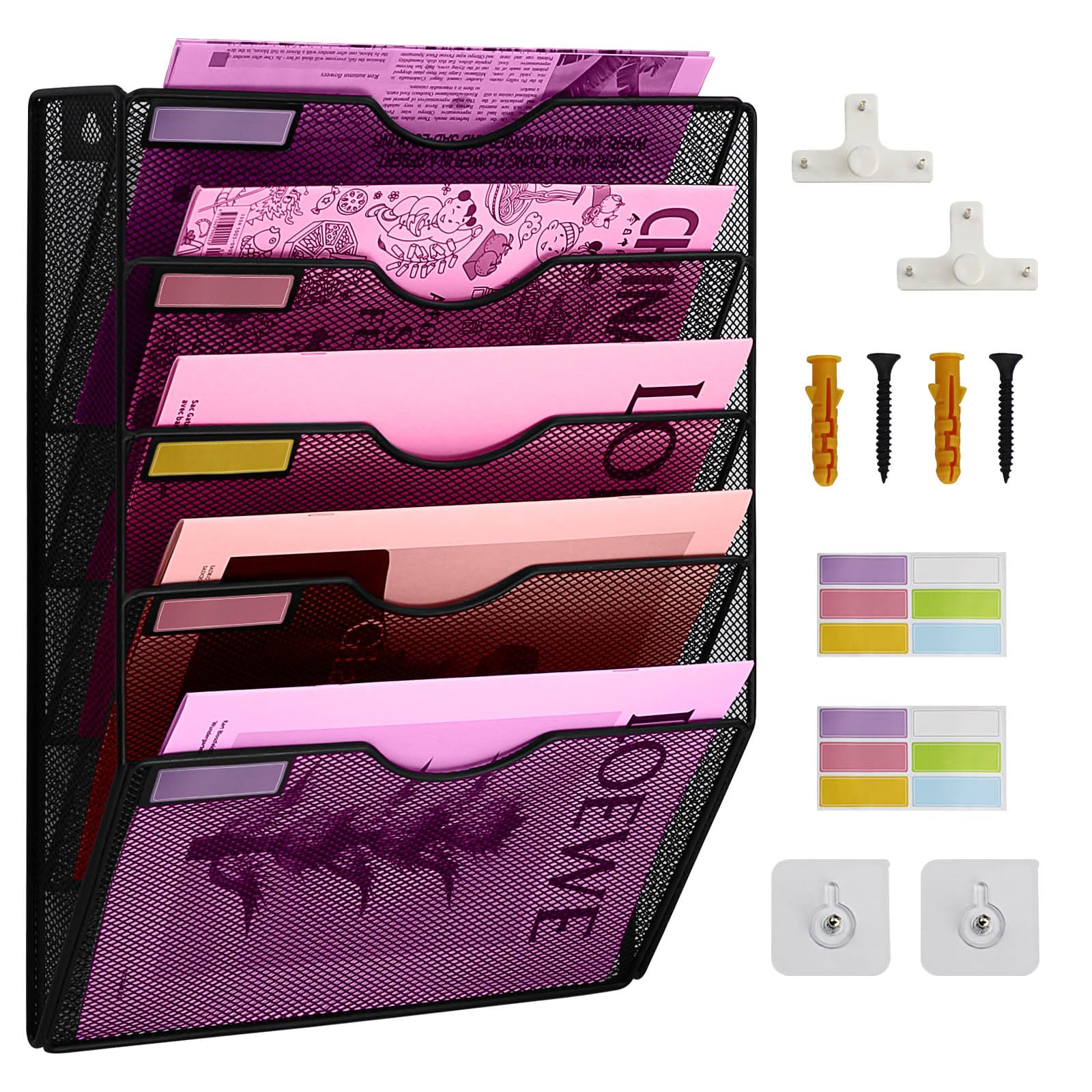 Wall Mounted File Organiser A4 Mesh In Hanging Wall File Holder Mail ...