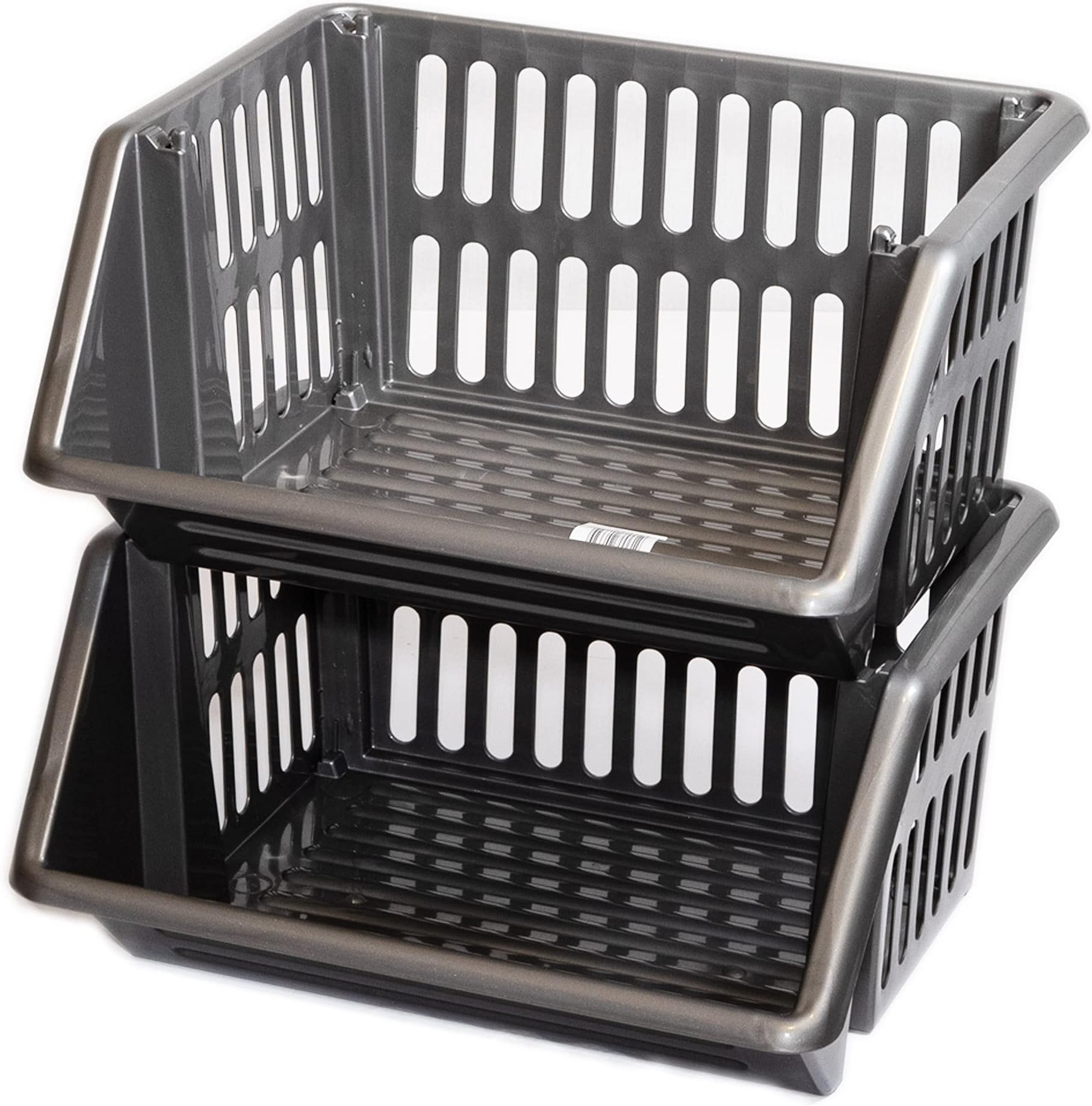 Large 3 Tier Stacking Baskets Storage Veg Rack Plastic Stackers, Black ...