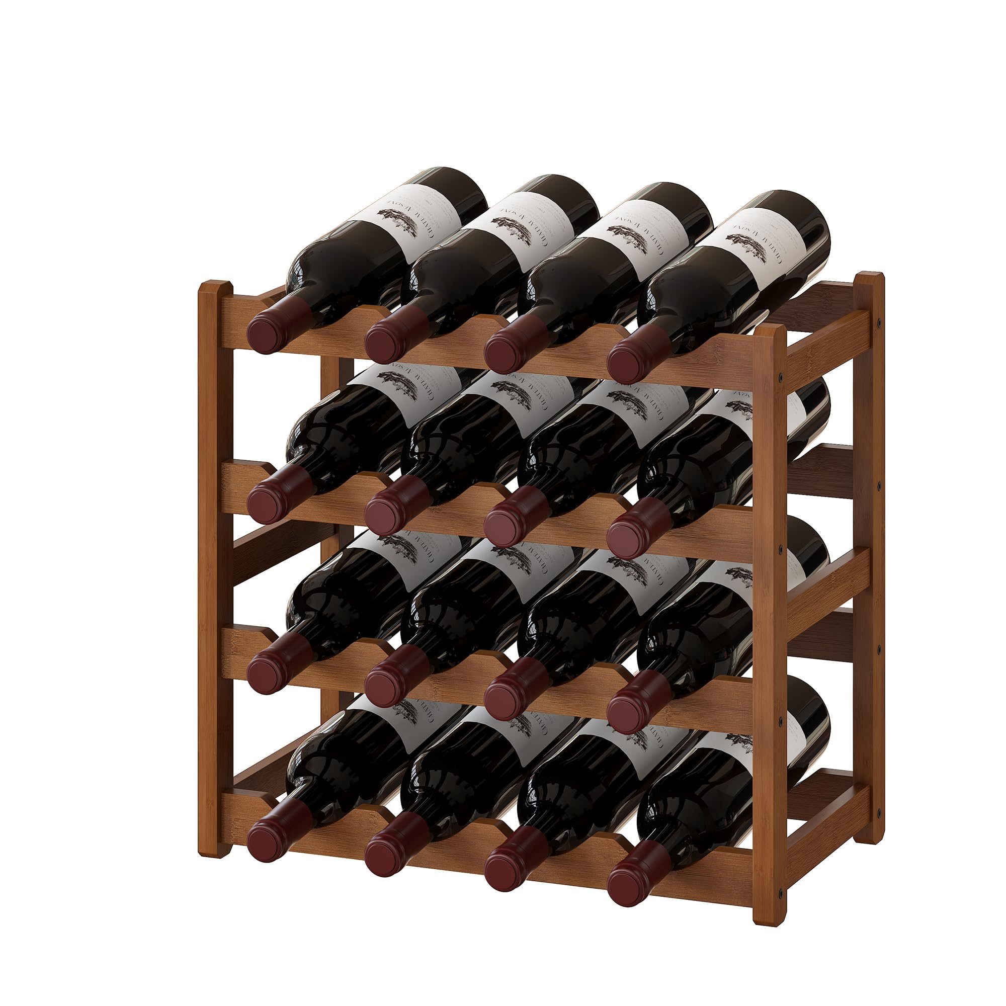 BMOSU Bamboo Wine Rack Wine Storage Cabinet Shelf 16 Bottle Wine Racks ...