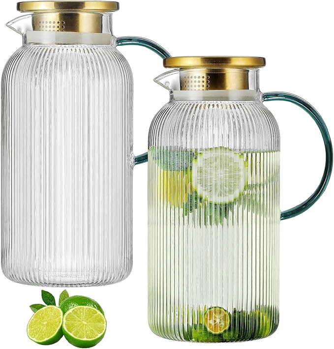 Amazon.com: Buaic 2 PACK Glass Pitcher with Lid,68 oz/ 2 Liter Vertical ...