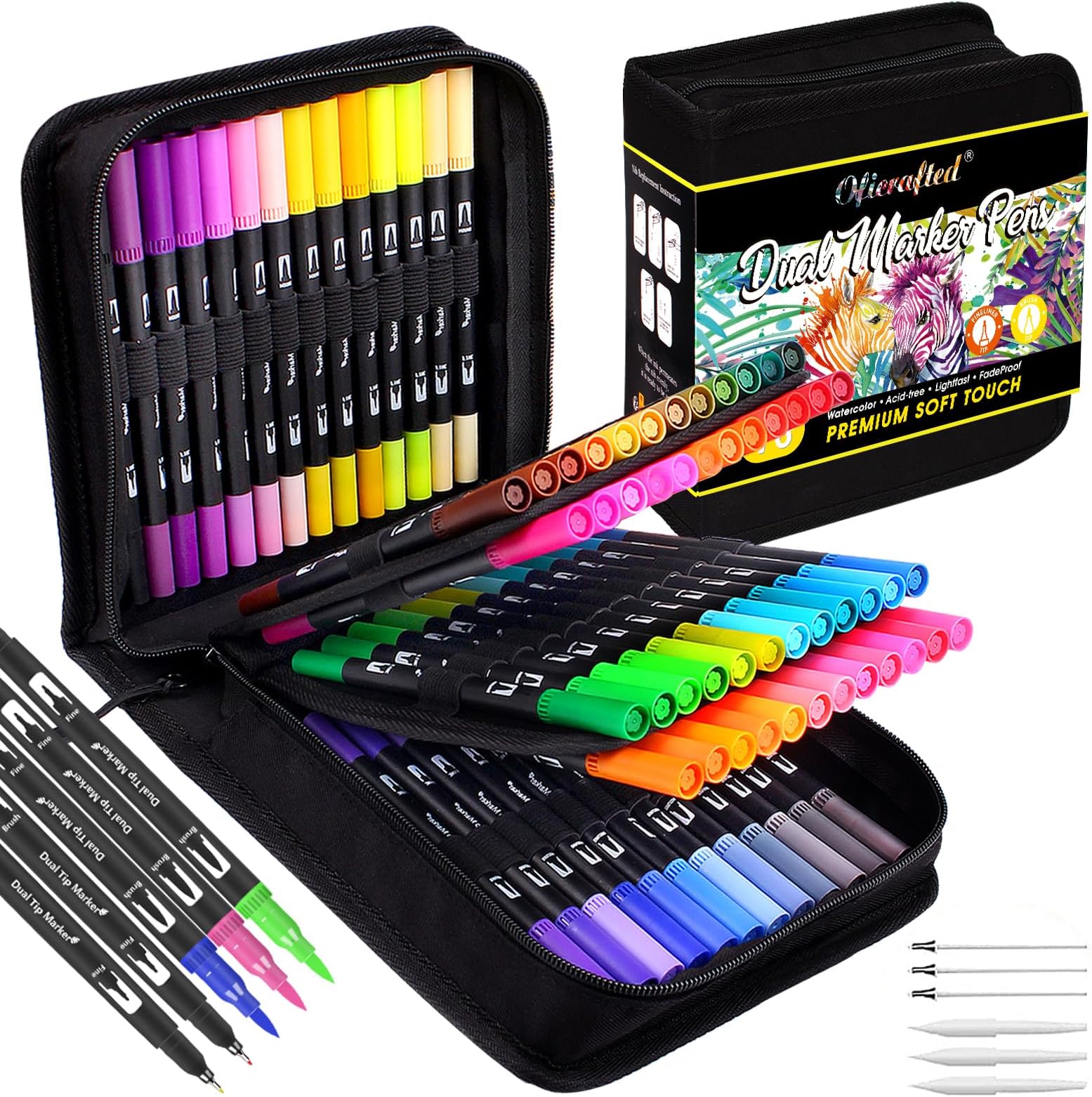 Oficrafted 76 Colors Dual Tip Brush Pens with Brush Tip and Fine Tip ...